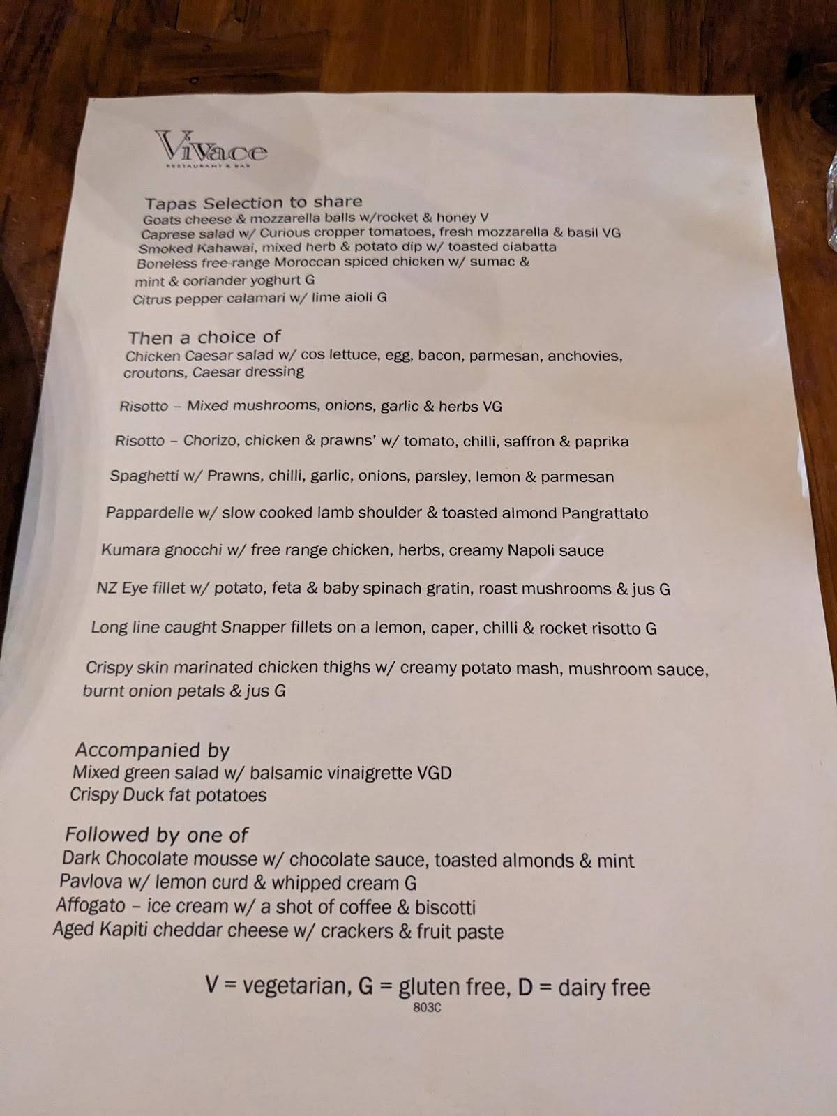 Menu at Vivace Restaurant & Bar at DeBretts (formerly DeBretts Kitchen ...