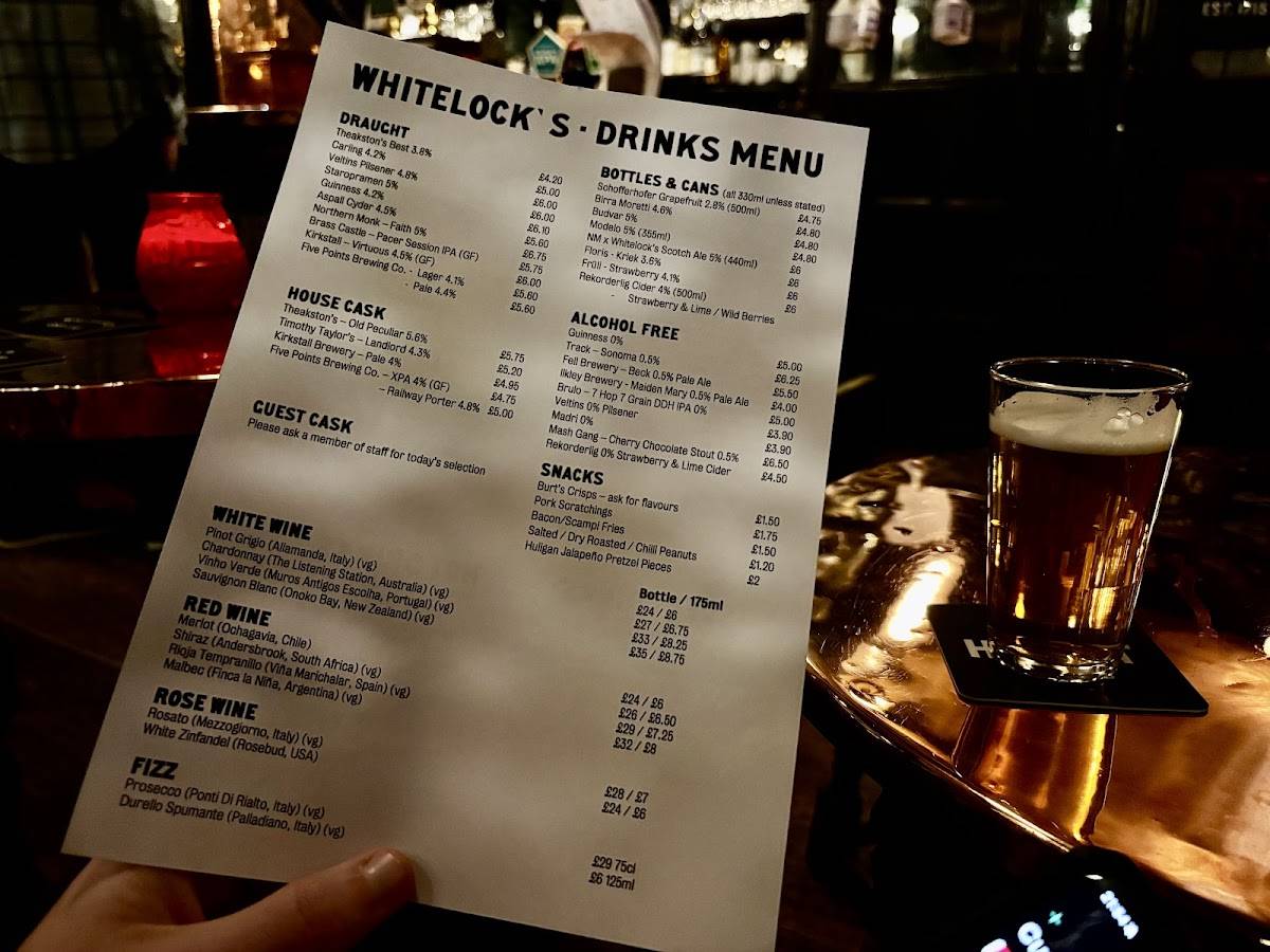 Menu at Whitelock's Ale House pub & bar, Leeds