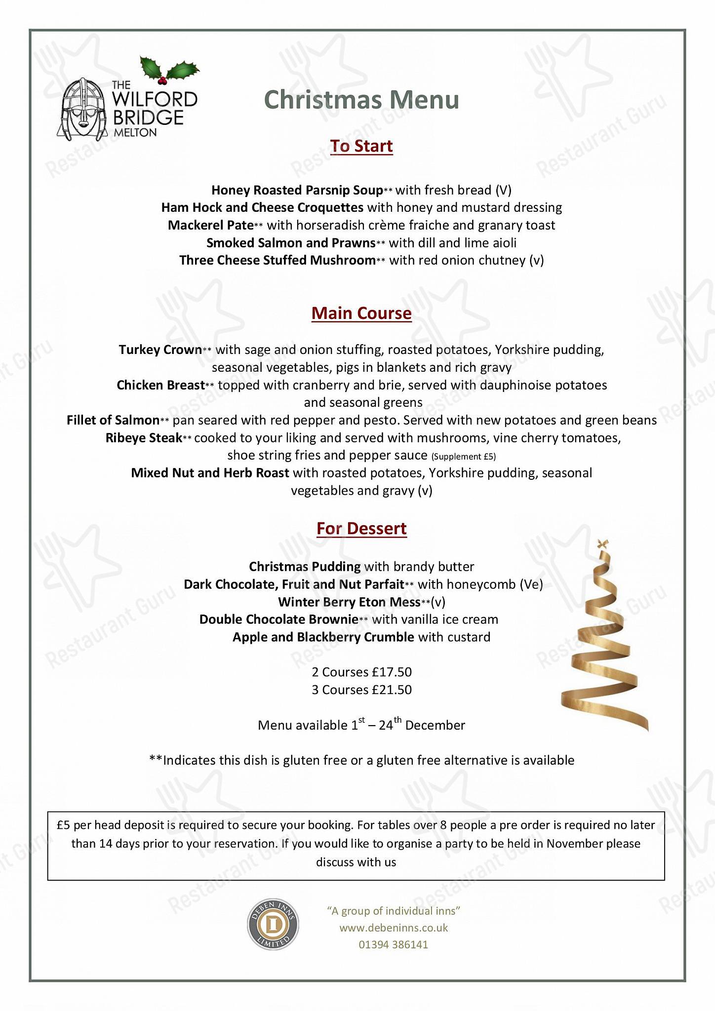 Menu at The Wilford Bridge pub & bar, Woodbridge