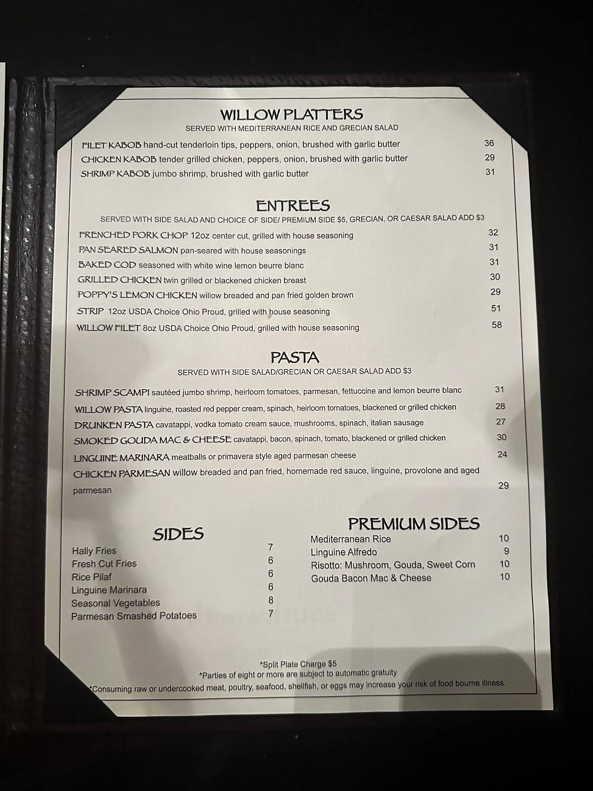 Menu at Willow Bistro pub & bar, Canton