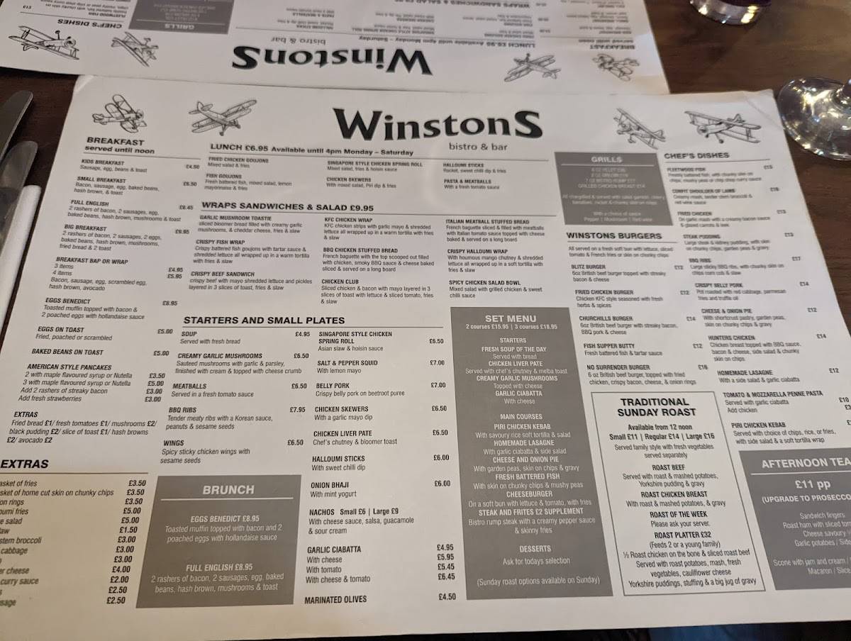 Menu at Winstons Bistro & Bar, Blackpool, 74 - 78 Highfield Rd