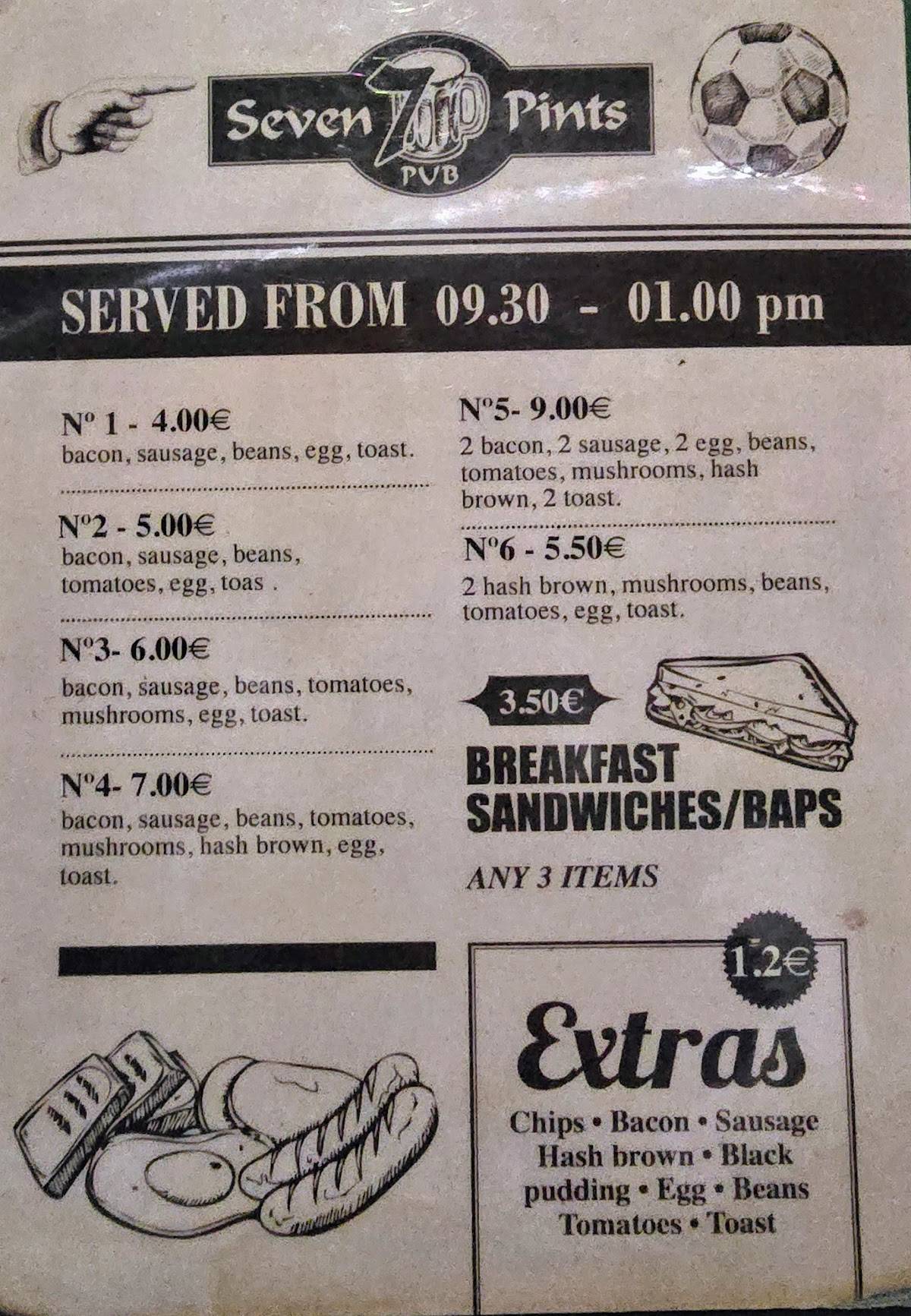 Menu at Pub restaurante Seven Pints, Corralejo, Avda Nuestra señora del ...