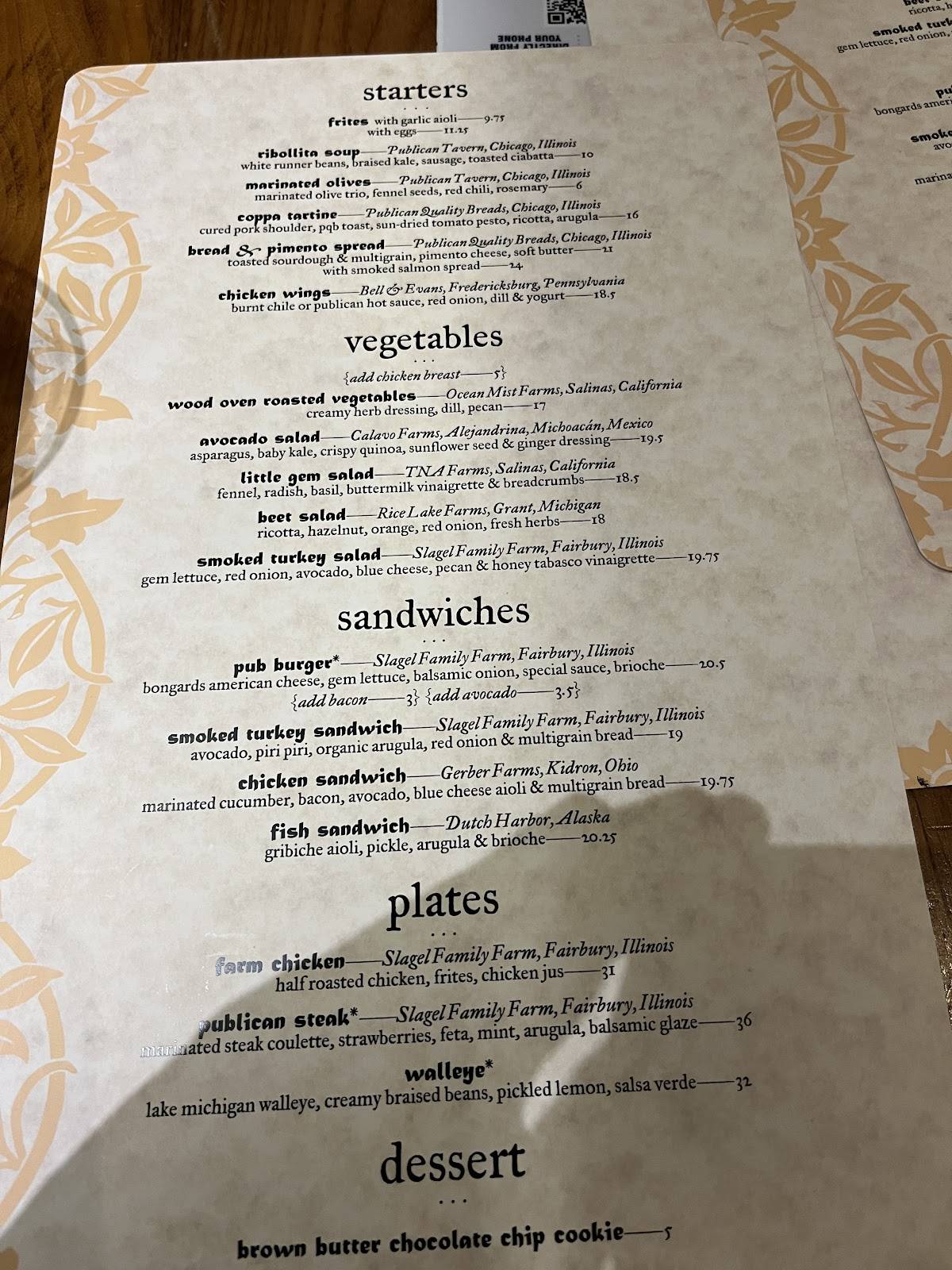 Menu at Publican Tavern, Chicago, Terminal 3 O'Hare International ...