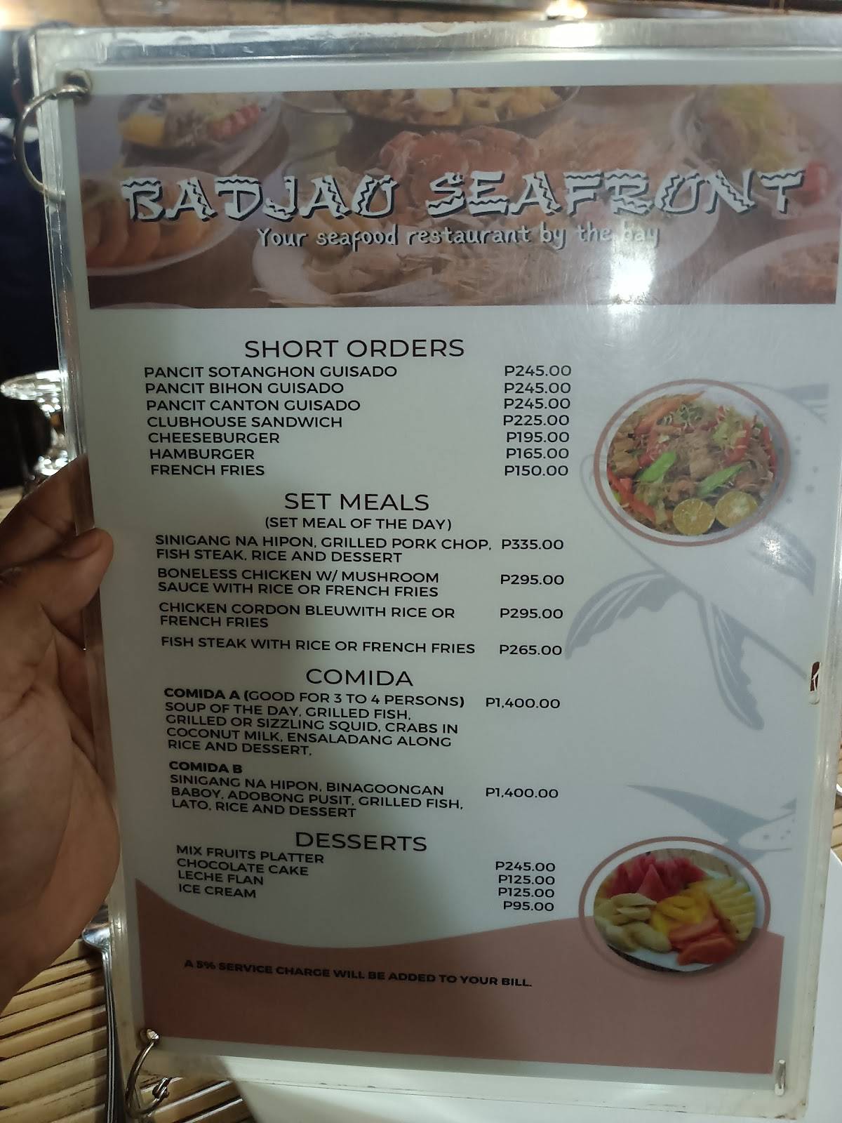Menu at Badjao Seafront Restaurant, Puerto Princesa, PPHX+4V5