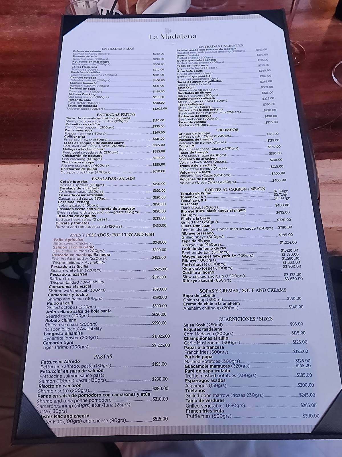 Menu at La Madalena steakhouse, Puerto Vallarta, Av. Francisco Medina ...