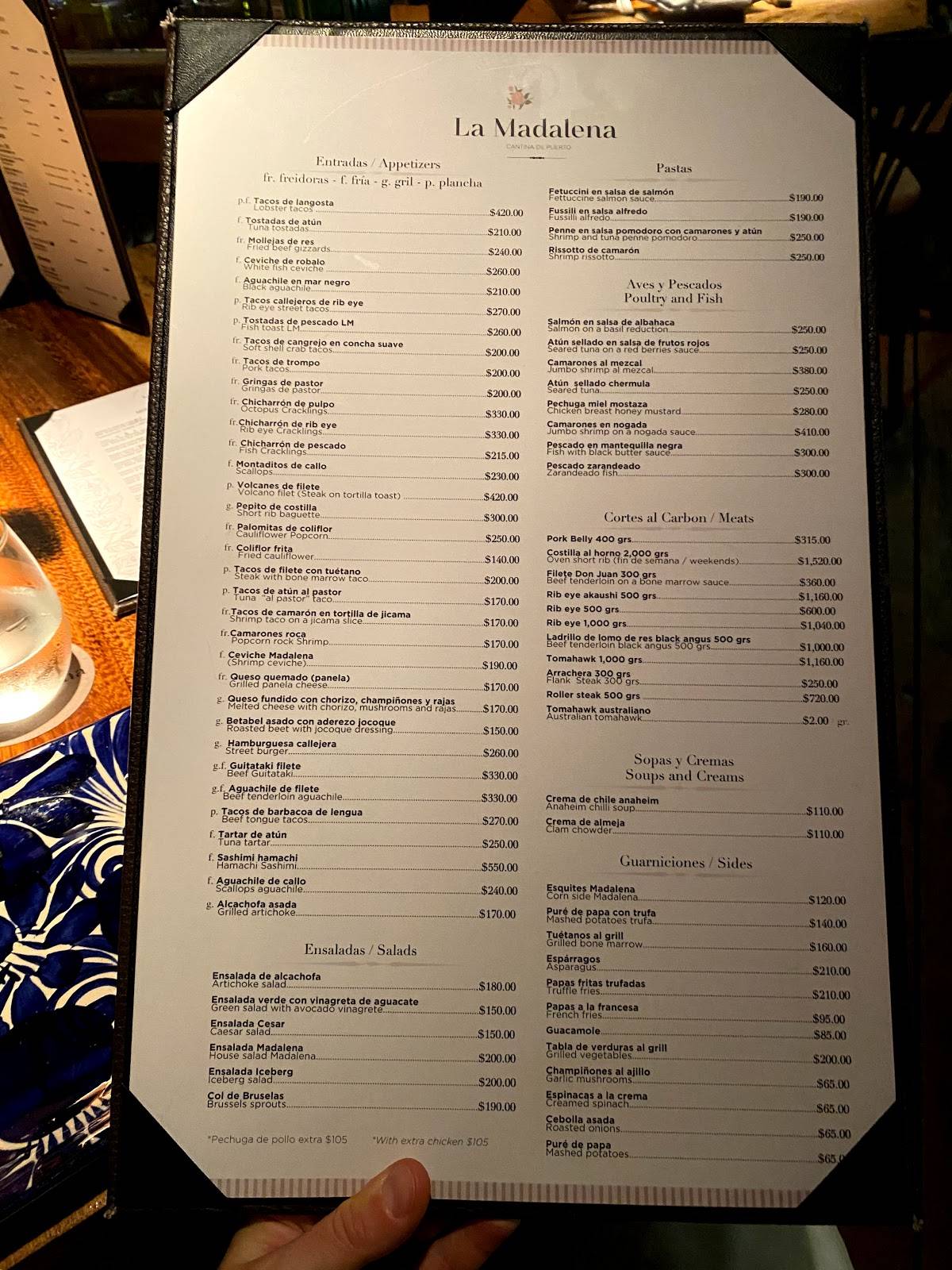 Menu at La Madalena steakhouse, Puerto Vallarta, Av. Francisco Medina ...