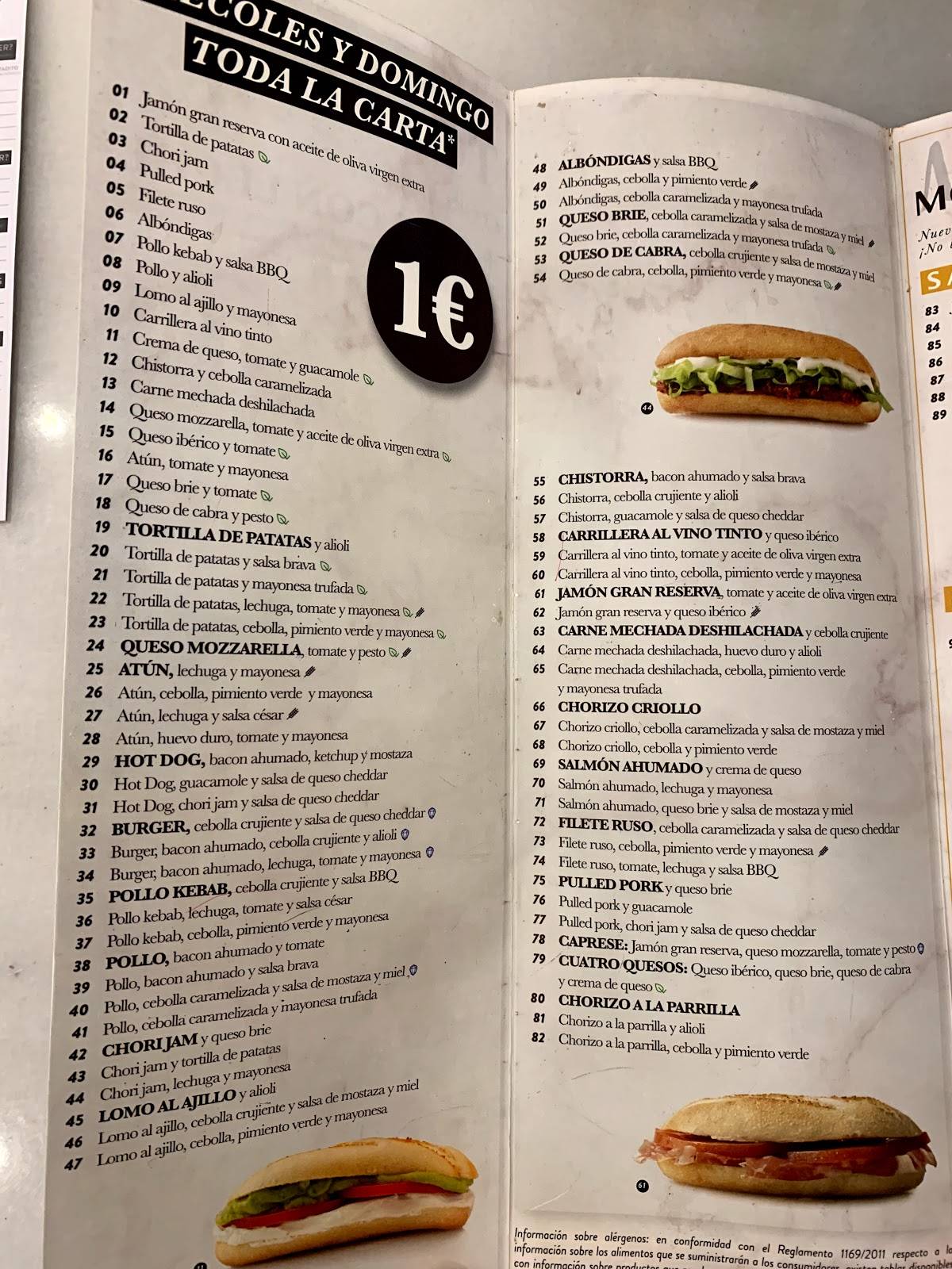 Menu at 100 Montaditos pub & bar, Pulianas