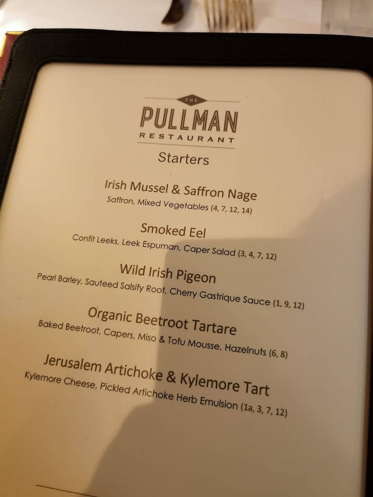 Menu at Pullman Restaurant, Galway