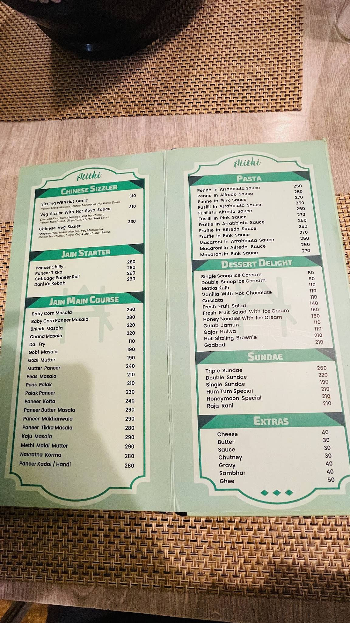Menu at Atithi Pure Veg, Pimpri-Chinchwad, 28/4