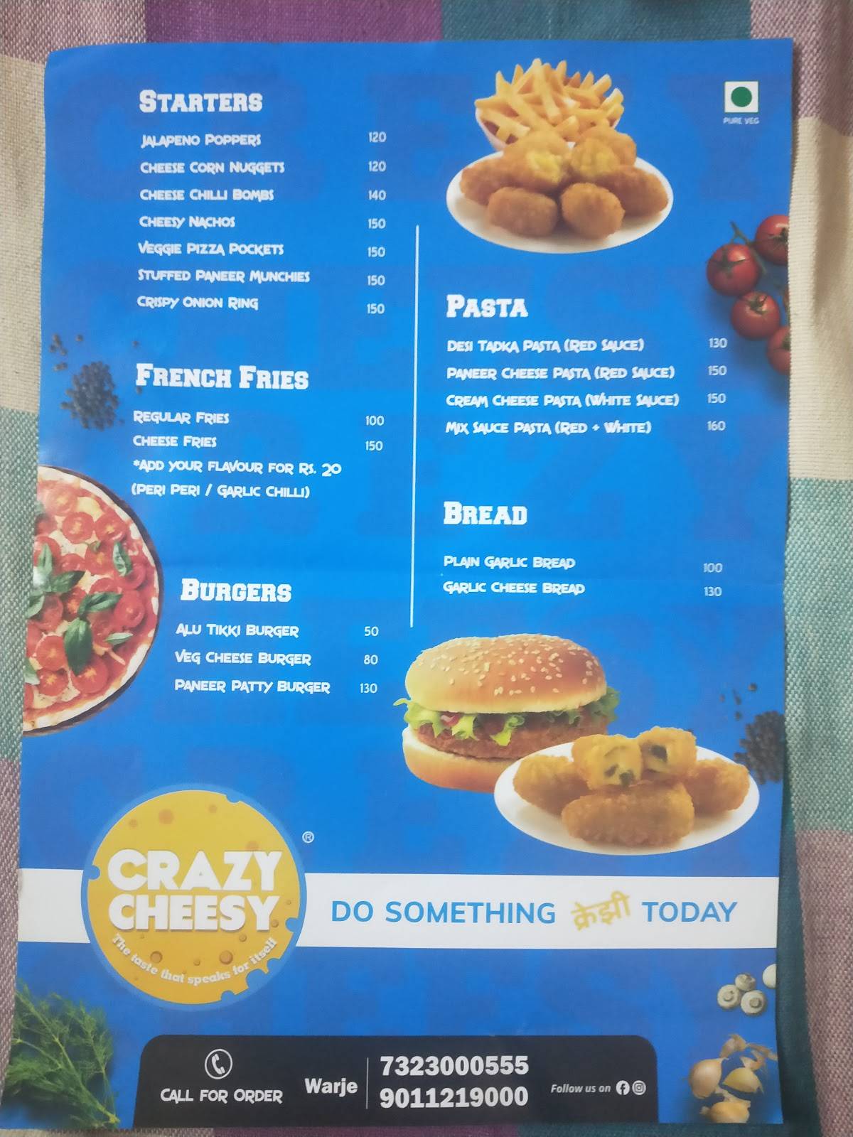 Menu at Crazy Cheesy Cafe Warje, Pune