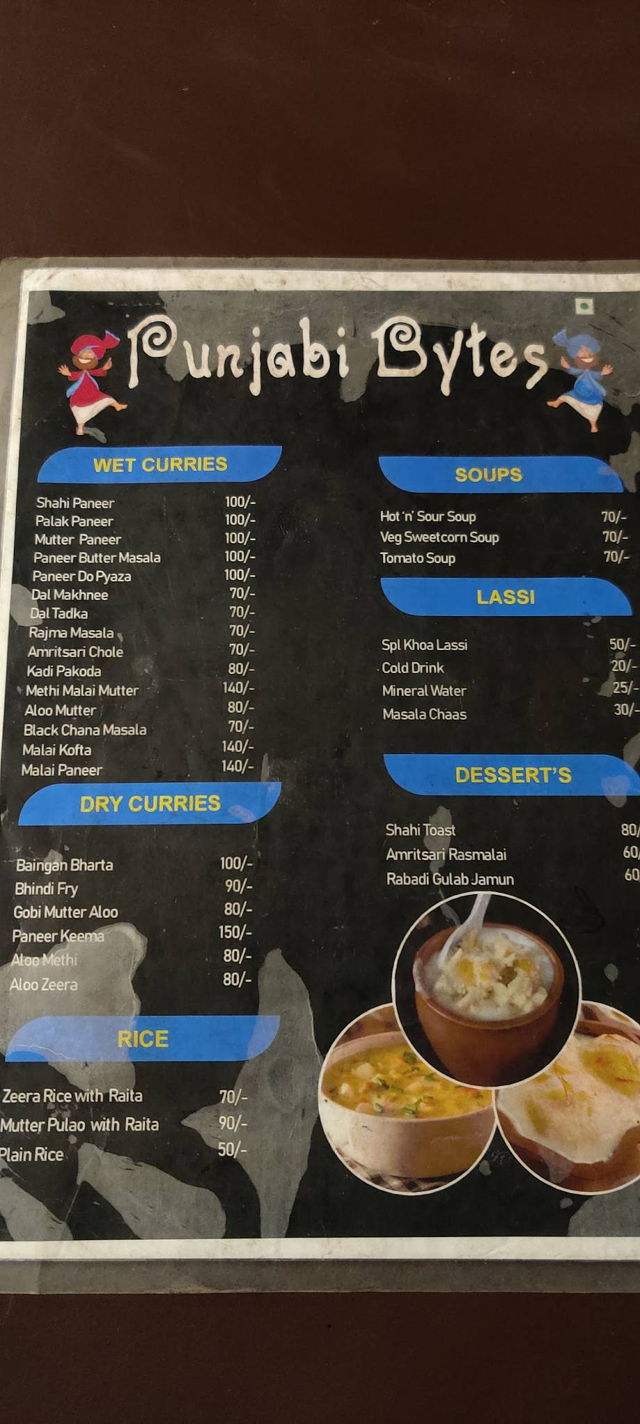 Menu at Punjabi Bytes, Hyderabad, HIG-HA-24