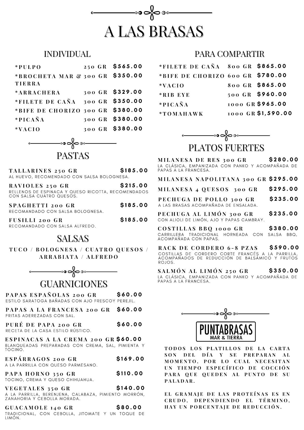 Menu at Punta Brasas restaurant, Ciudad López Mateos, C. Interlomas