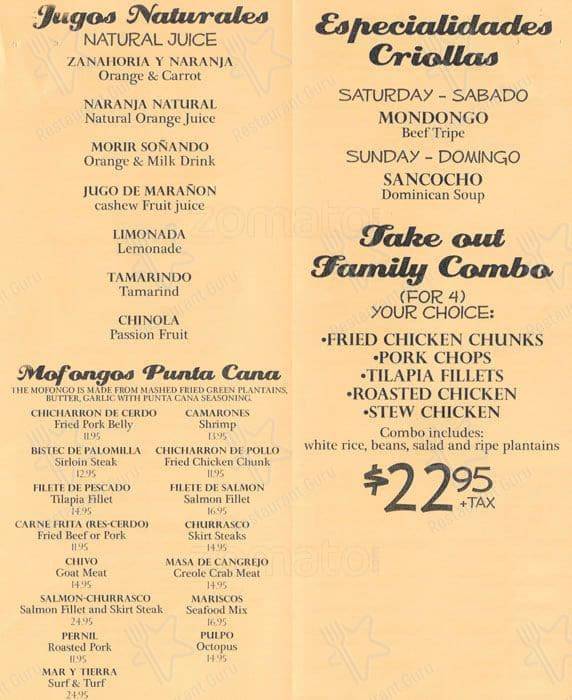 Menu at Punta Cana Restaurant, Dominican Food Traditional & Authentic ...