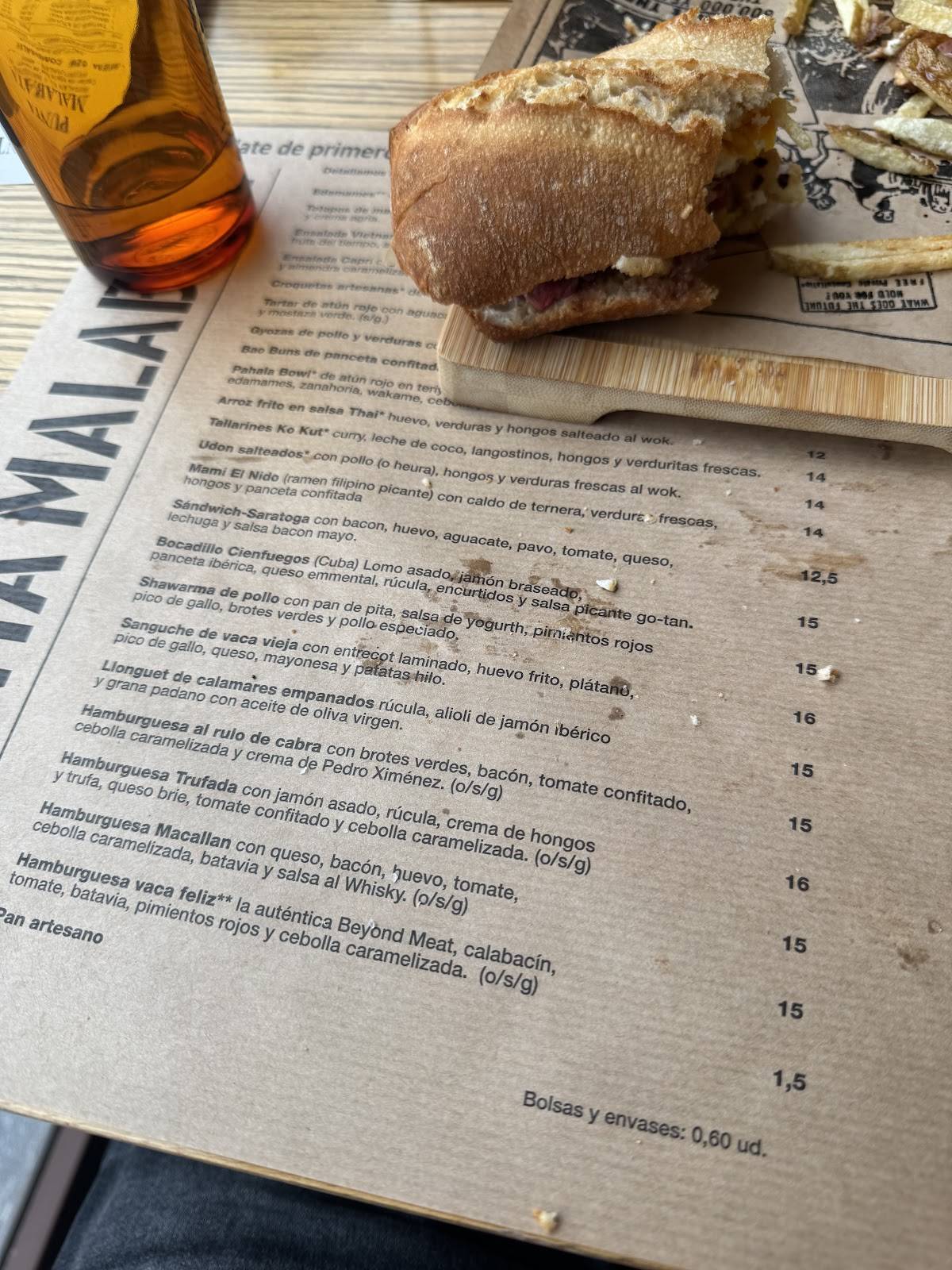 Carta del restaurante Punta Malabata, Portugalete