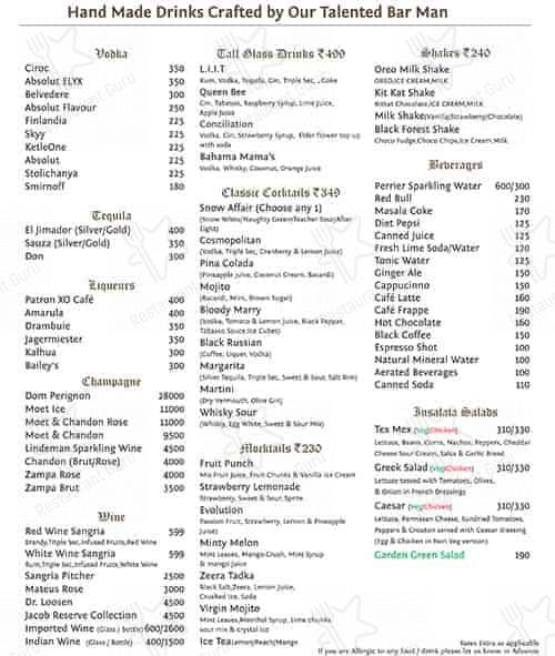 Menu at Pyramid Panipat, Chandigarh, 310 - A