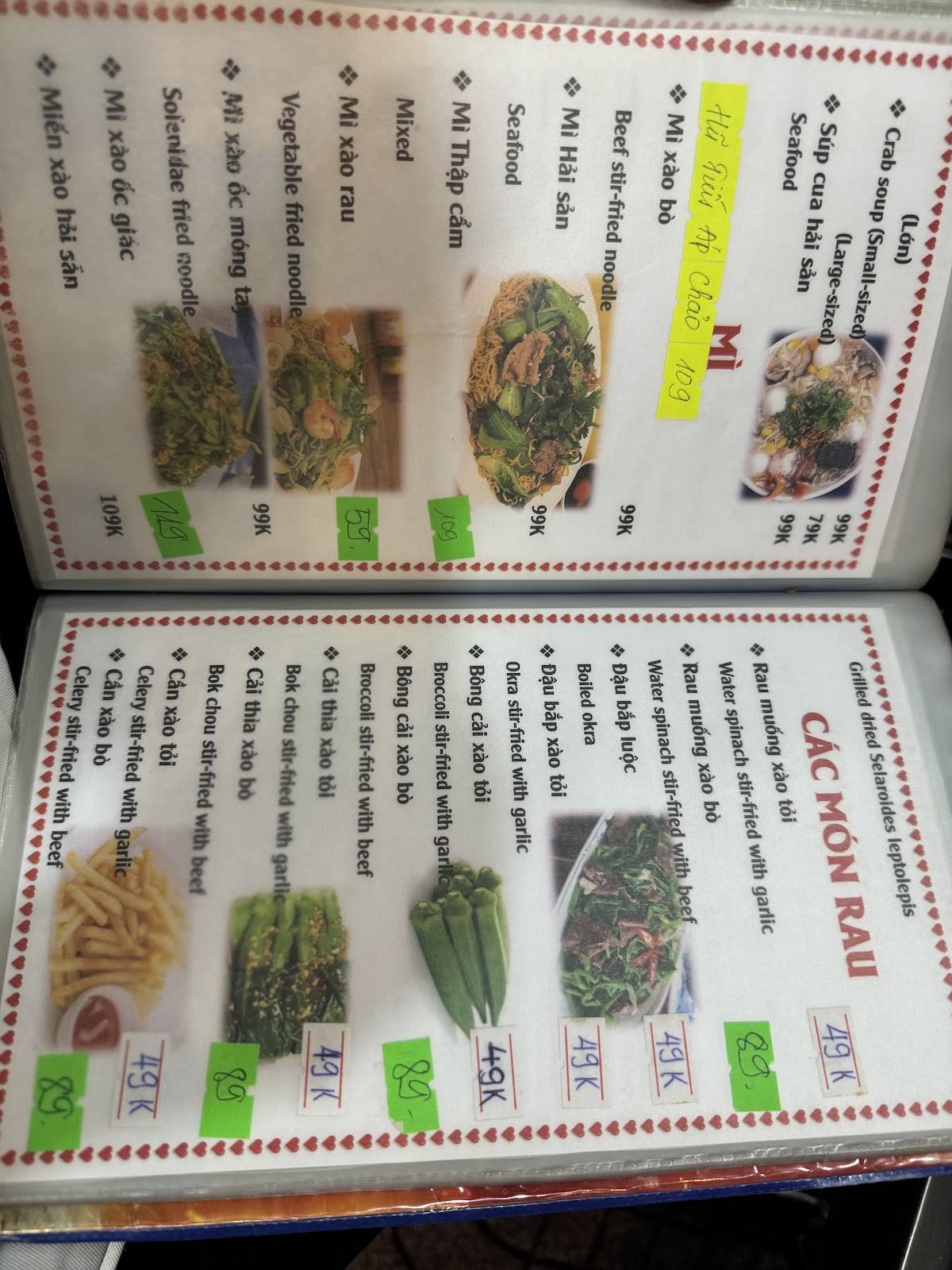 Menu at Quán ốc Xuân Thảo restaurant, Ho Chi Minh City