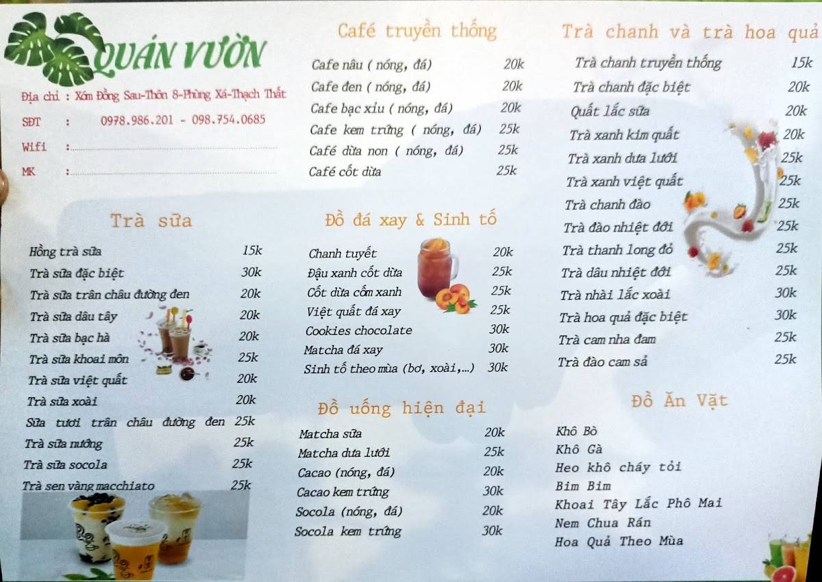 Menu at Quán vườn, Hữu Bằng