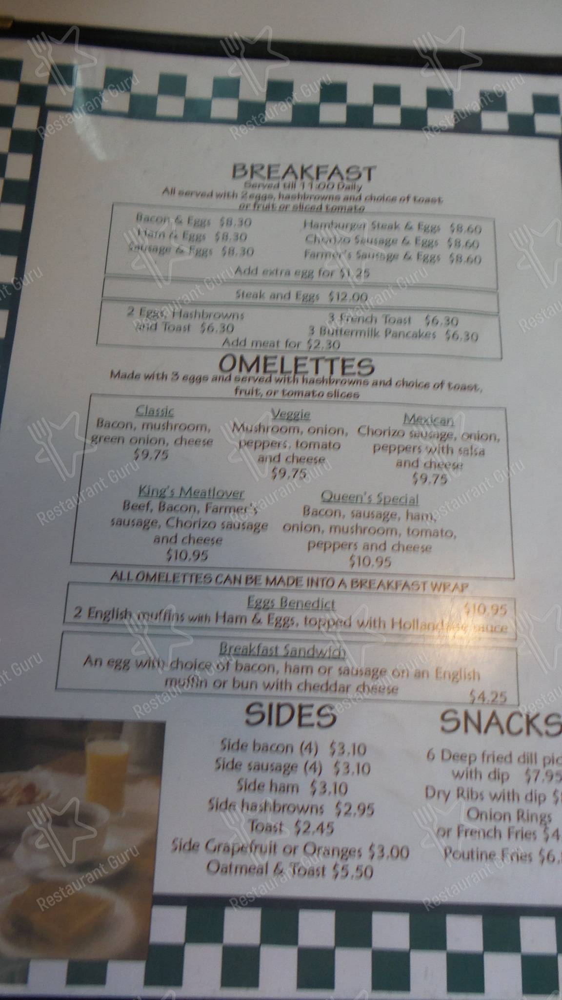 Menu at Queen's Diner restaurant, Red Deer