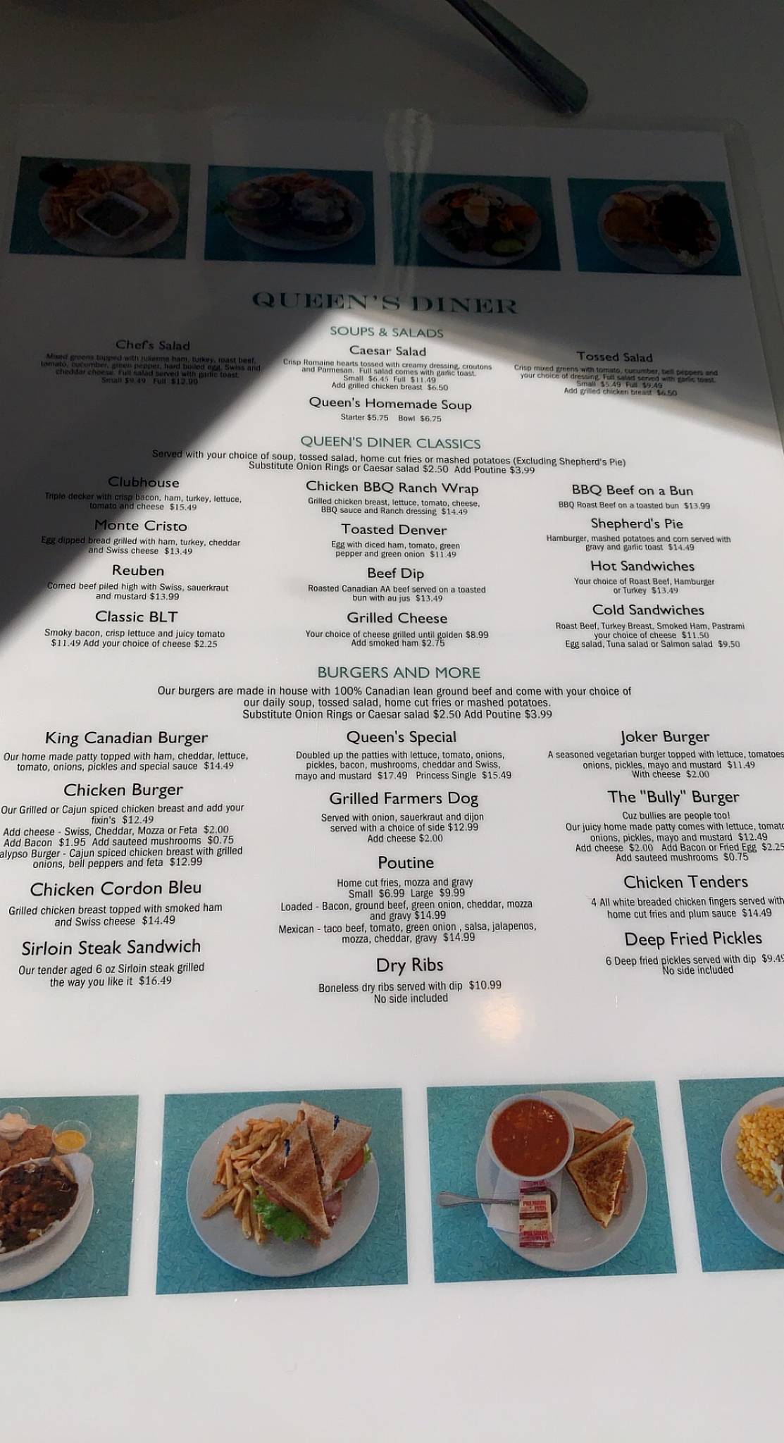 Menu at Queen's Diner restaurant, Red Deer