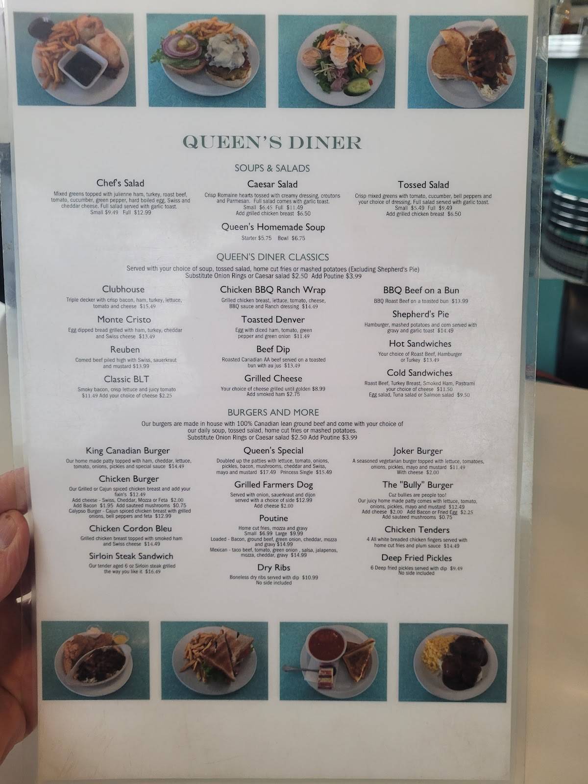 Menu at Queen's Diner restaurant, Red Deer