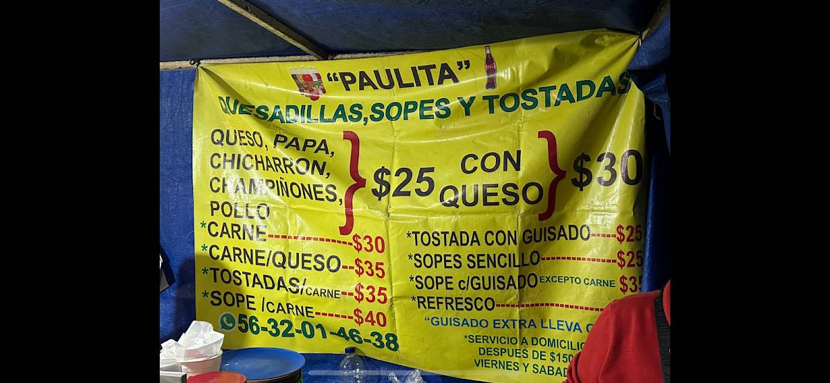 Menu at Quesadillas, sopes y tostadas “Paulita” restaurant, Mexico, Av ...