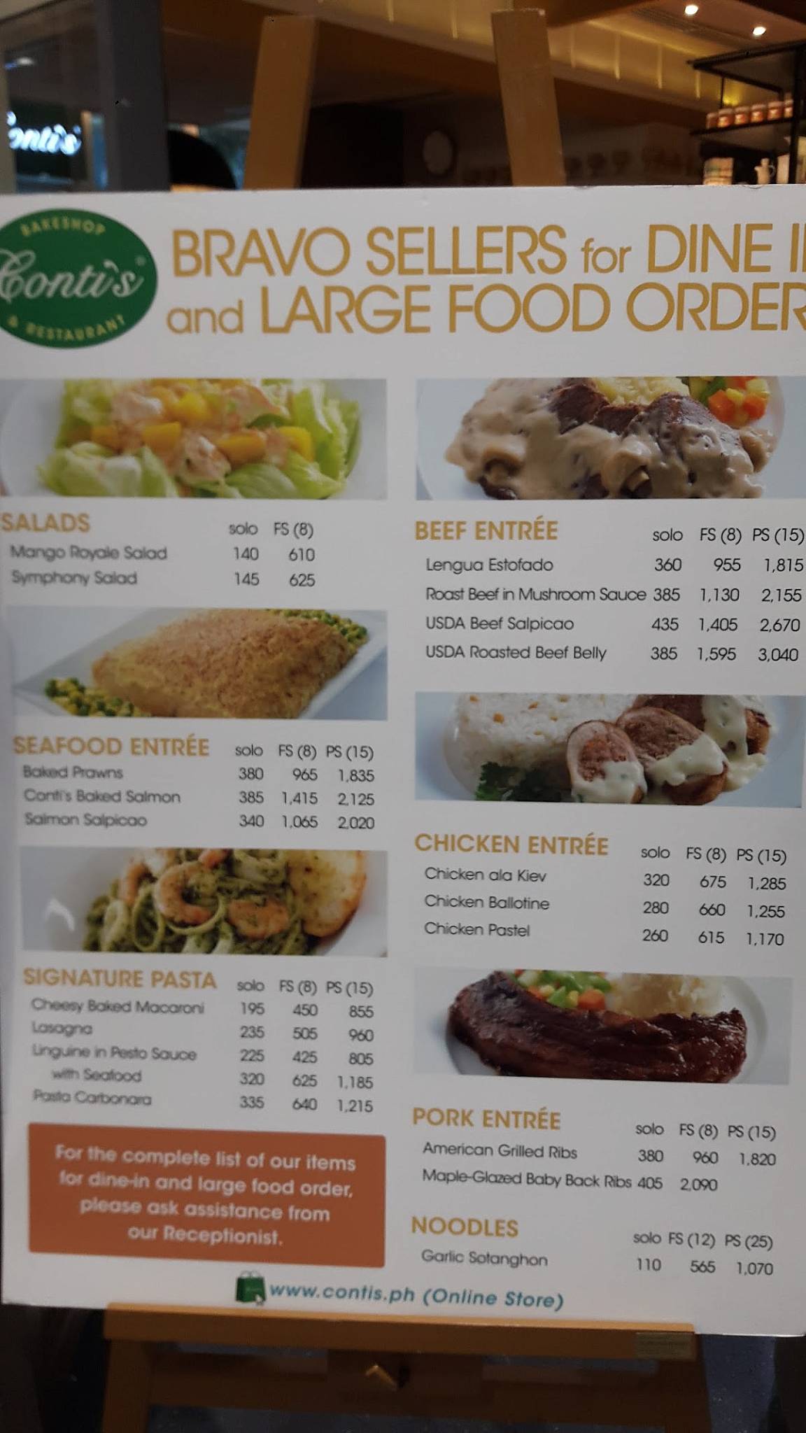 Menu at Conti's Bakeshop and Restaurant, Quezon City, The Block