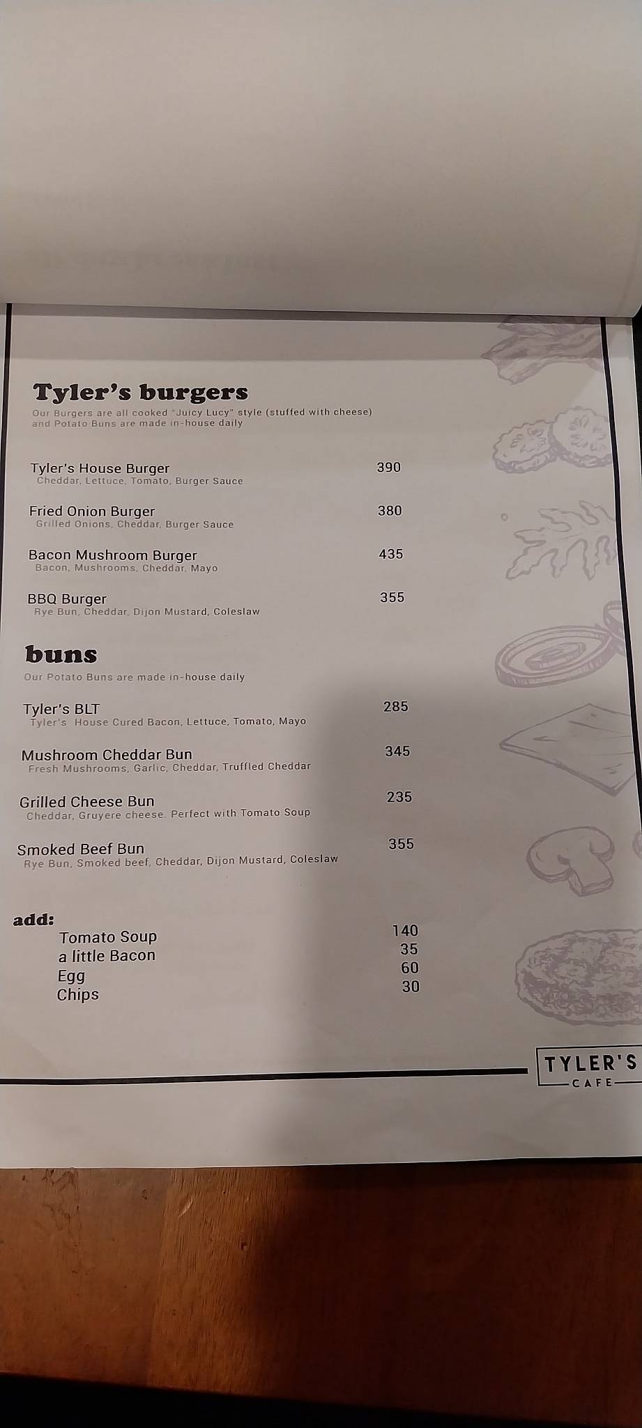 Menu at Tyler's Cafe, Quezon City