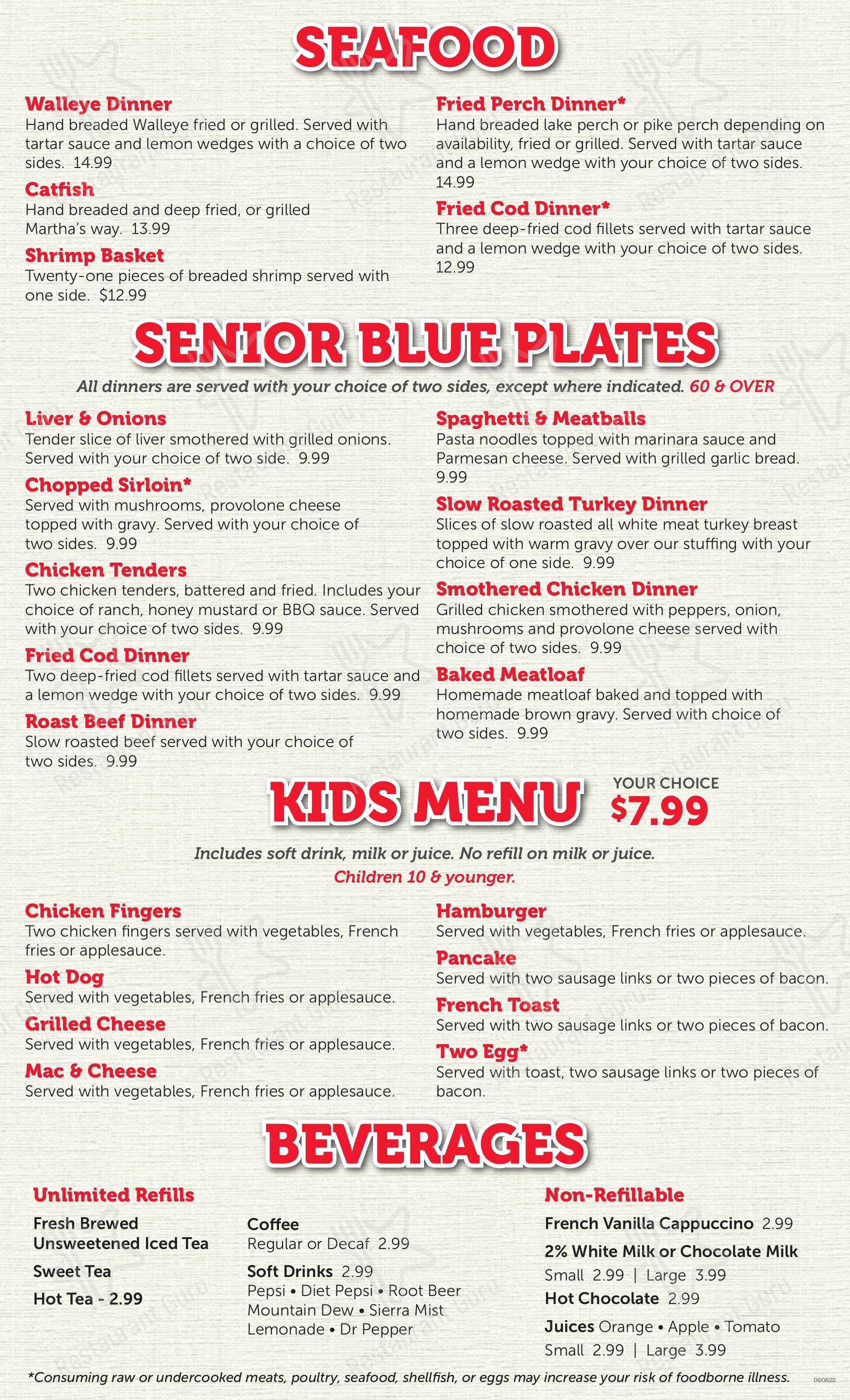 Menu at R Diner restaurant, Monroe