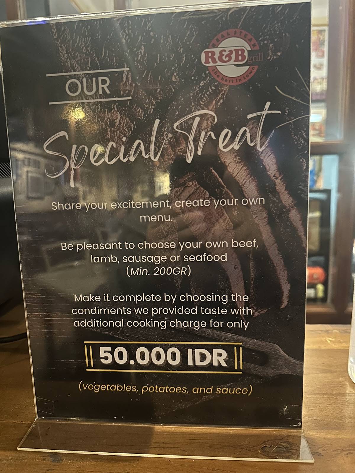 Menu at R&B Grill cafe, Yogyakarta, Jl. R.W. Monginsidi No.37