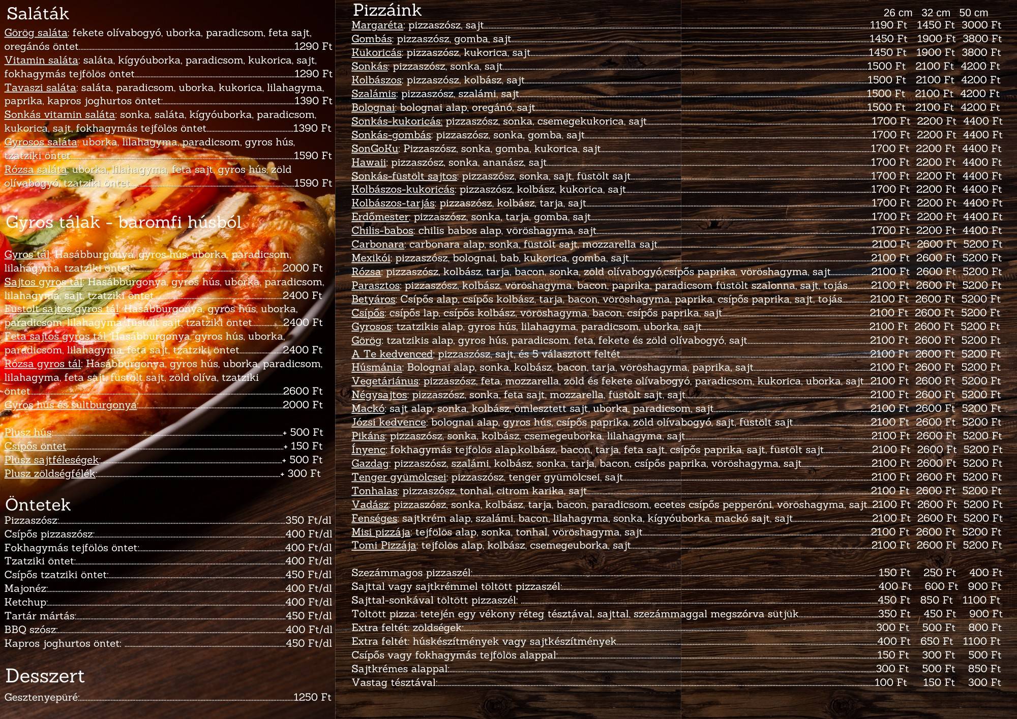 Menu at Rózsa Pizzéria pizzeria, Gerendás