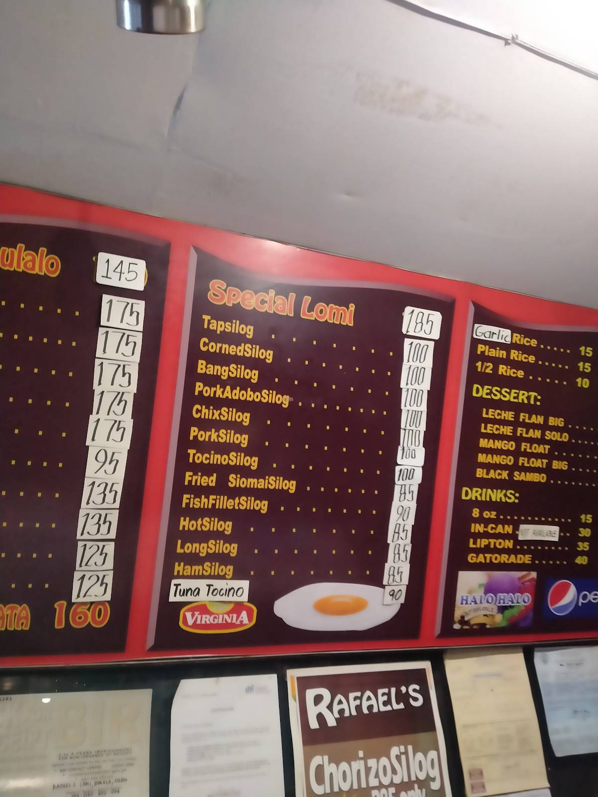 Menu at RAFAEL'S restaurant, Tacloban City, 62Q3+MQG