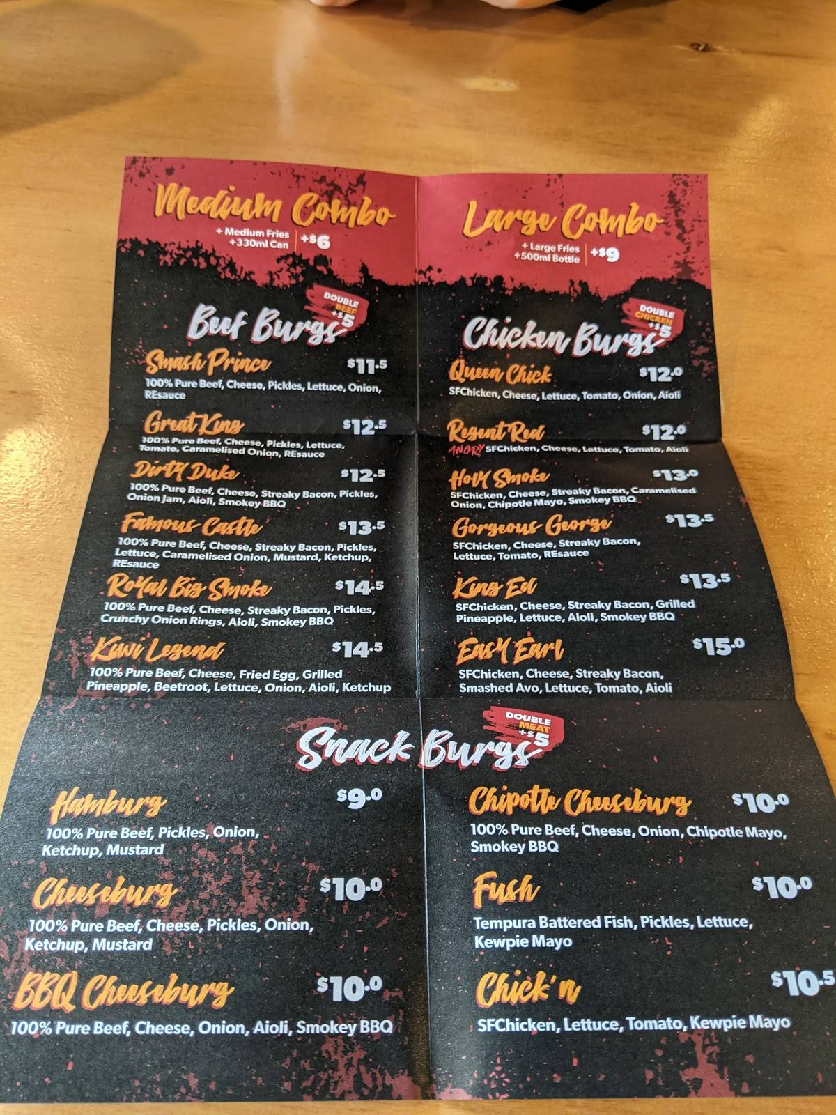 Menu at RE Burger Timaru restaurant, Timaru