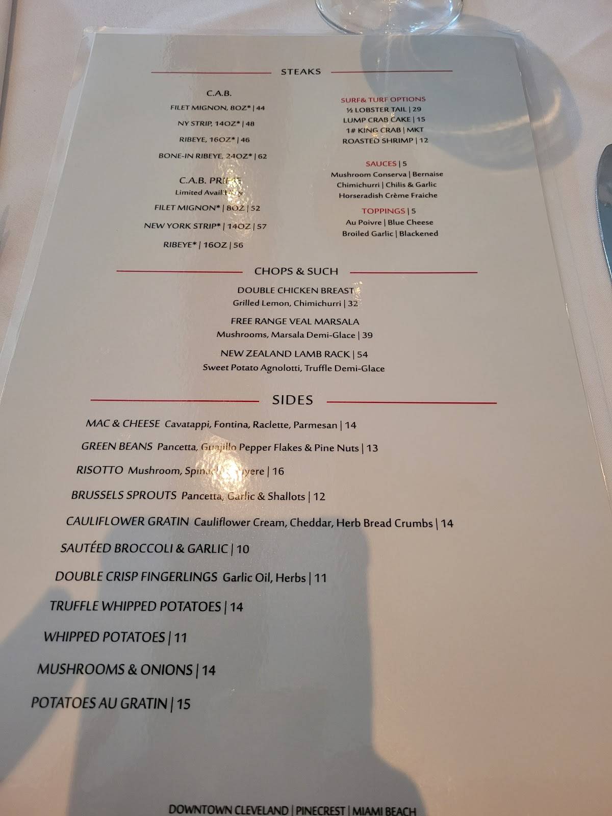 Carta de RED the Steakhouse Downtown, Cleveland