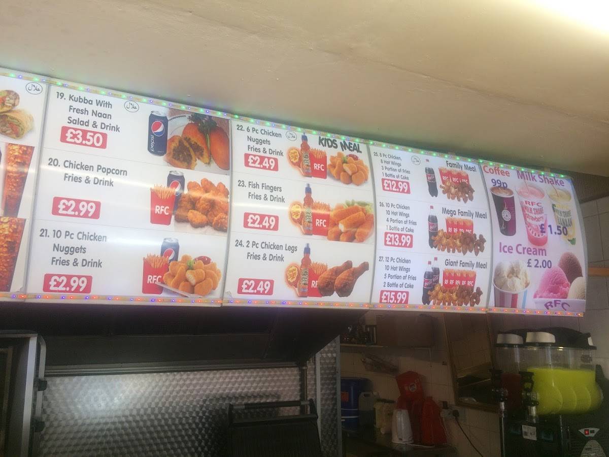 Menu at RFC fast food, Leeds