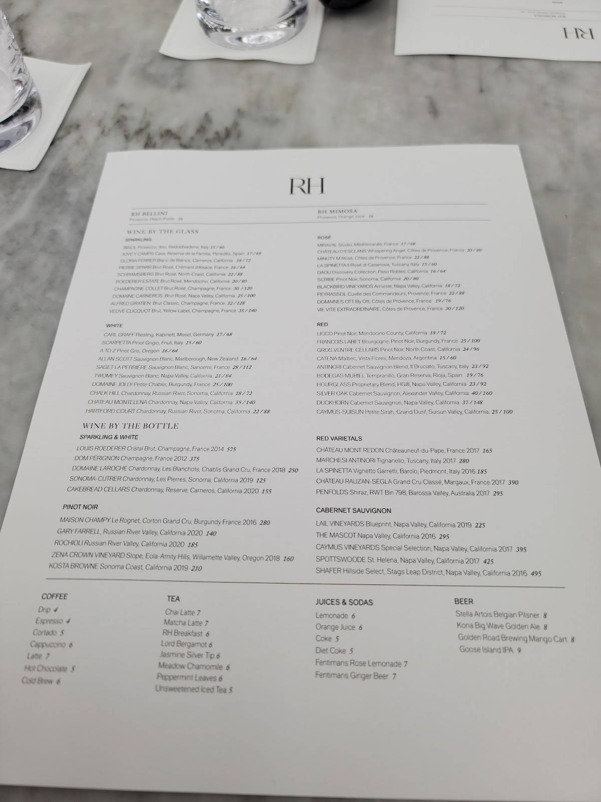 Menu at RH Rooftop Restaurant Minneapolis, Edina