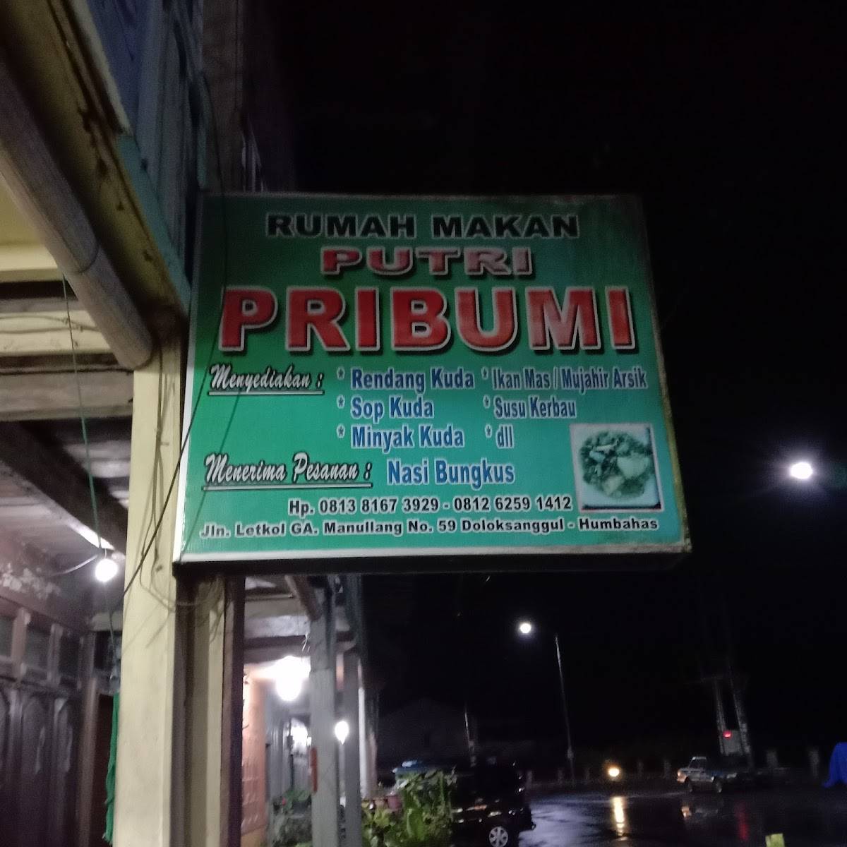 Menu at RM Putri Pribumi Jagal Hoda restaurant, Indonesia