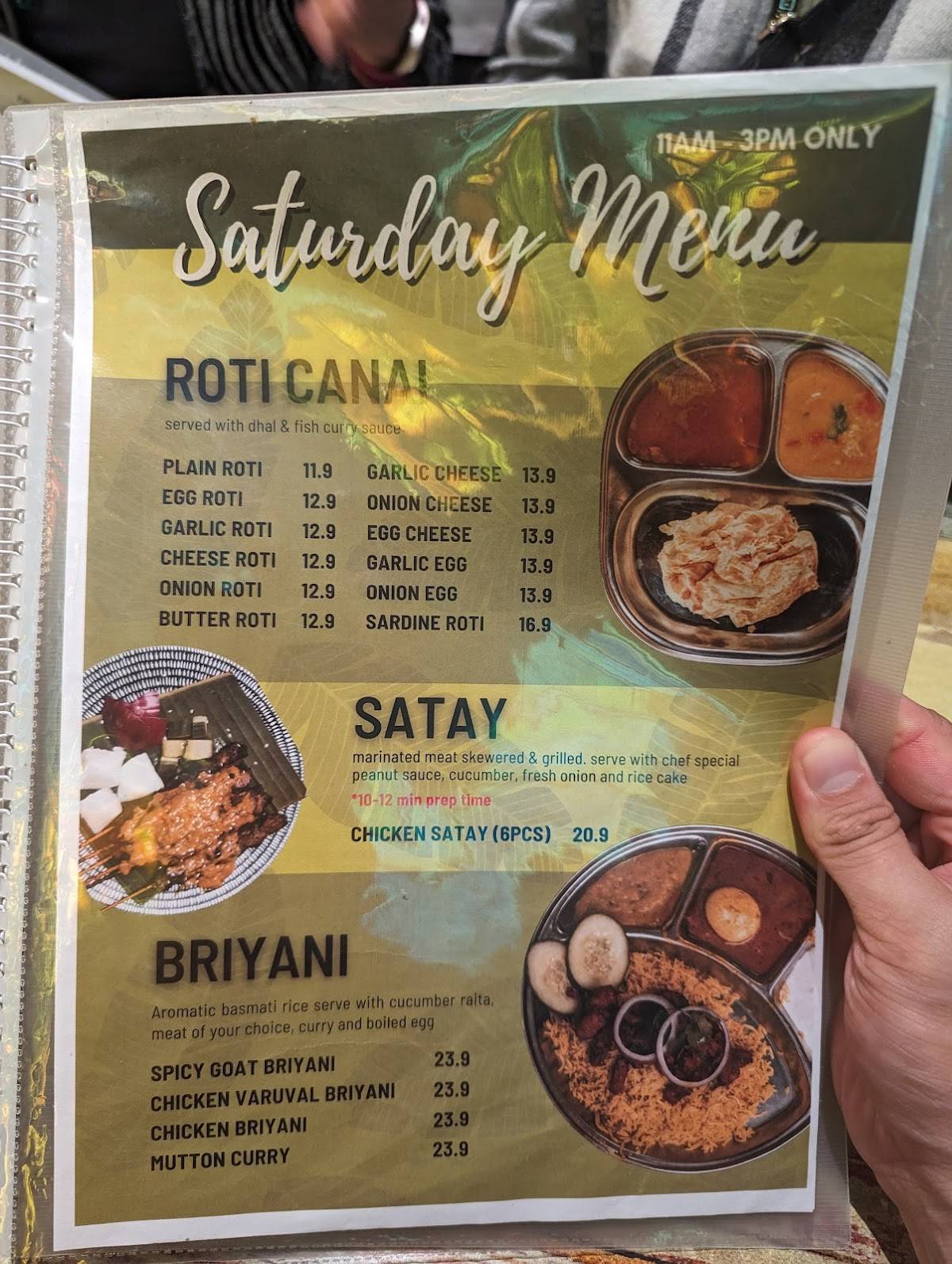 Menu at ROTI BAR, Melbourne, 416-418 Little Collins St