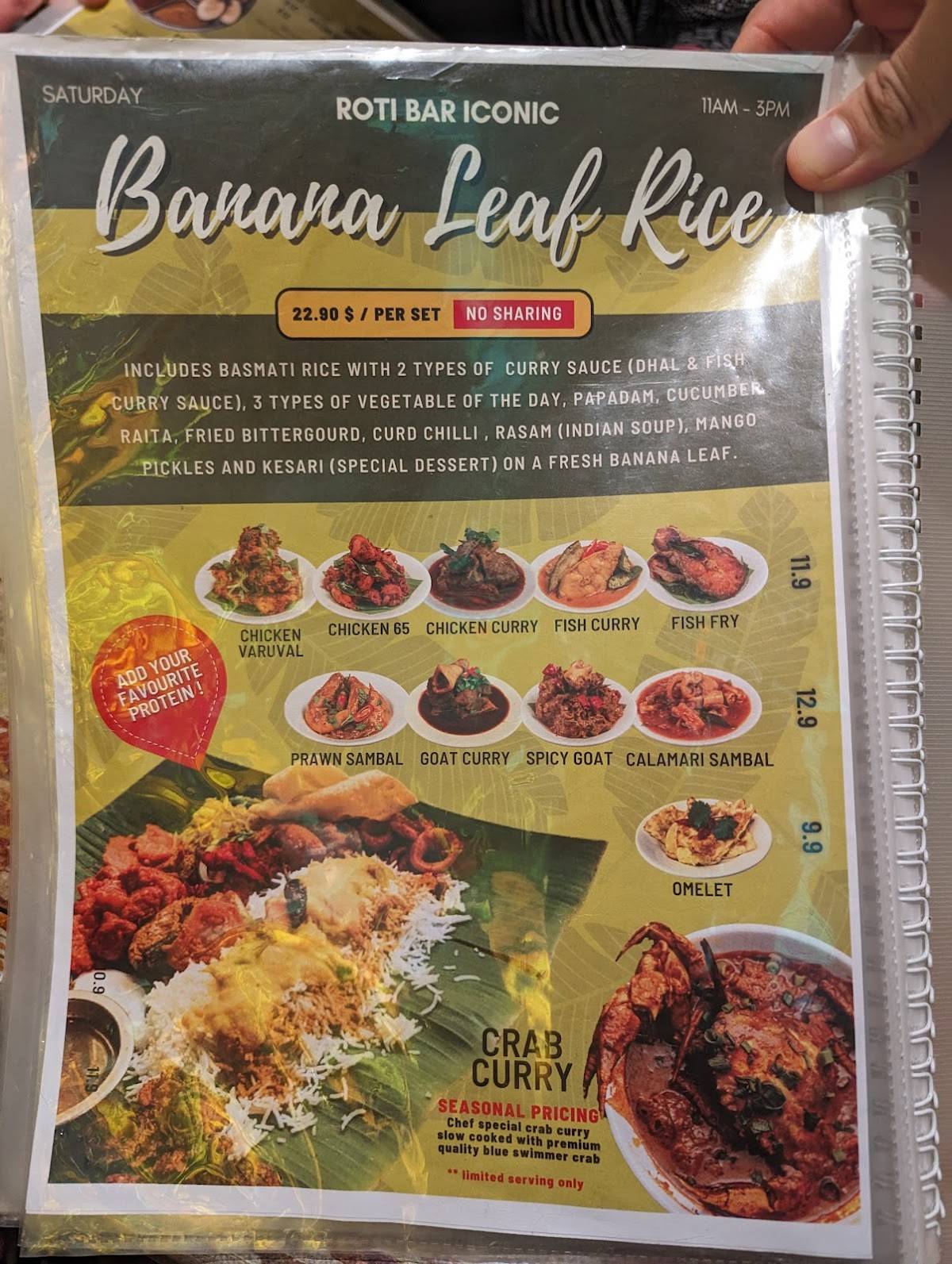 Menu at ROTI BAR, Melbourne, 416-418 Little Collins St
