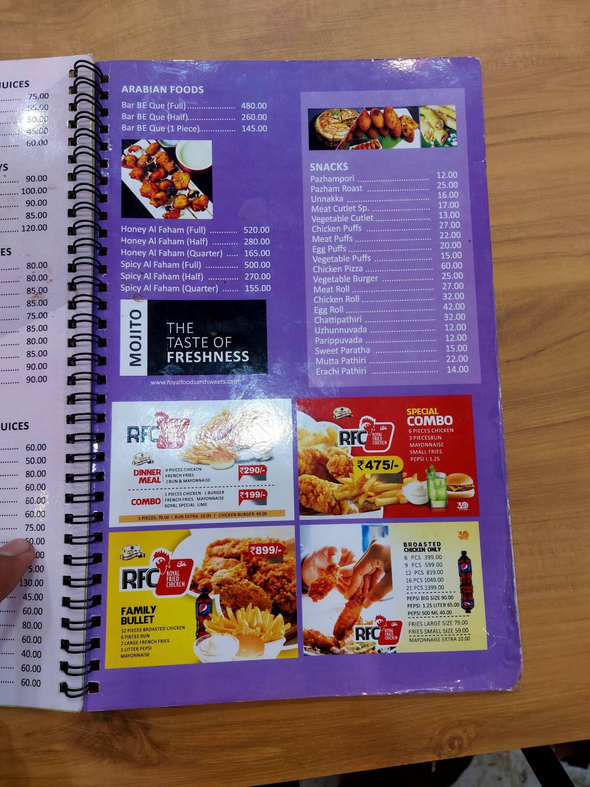 Menu at ROYAL SWEETS ADIMALI, Adimali