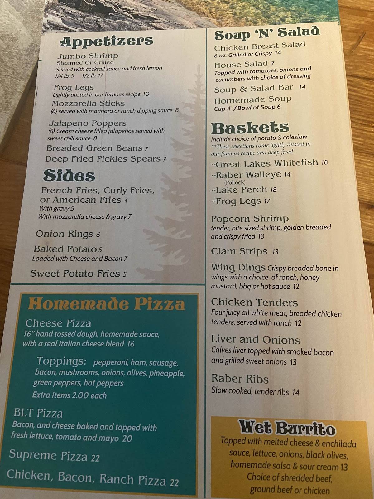 Menu at Raber Bay Bar & Restaurant, Goetzville