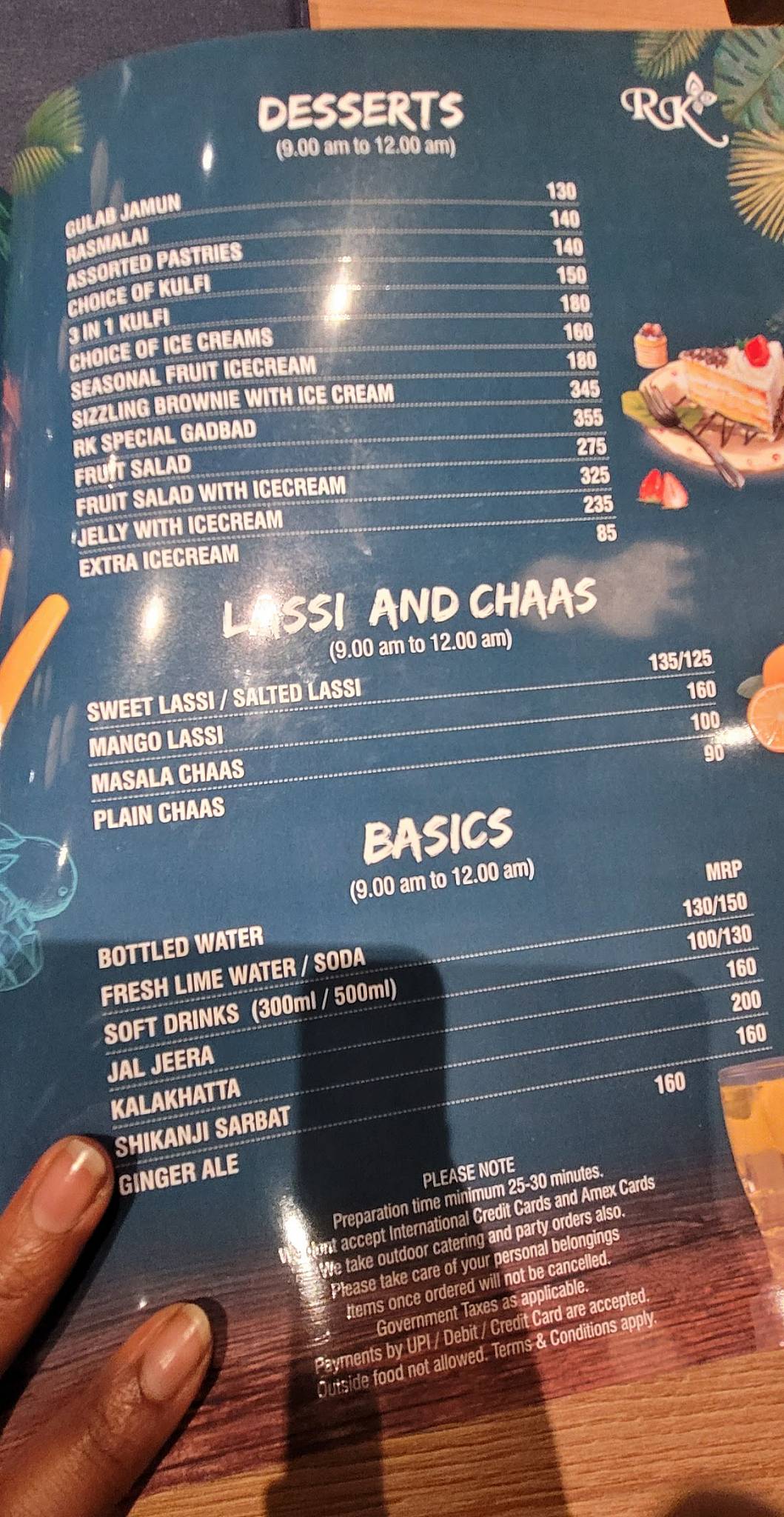 Menu at Radha Krishna, Matunga, Mumbai