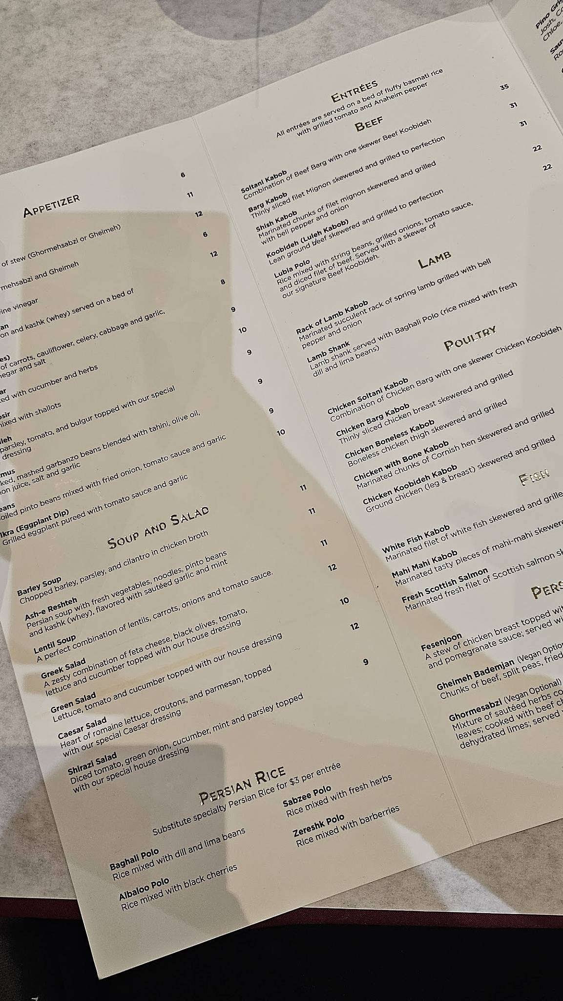 Menu at Raffi's Place restaurant, Glendale