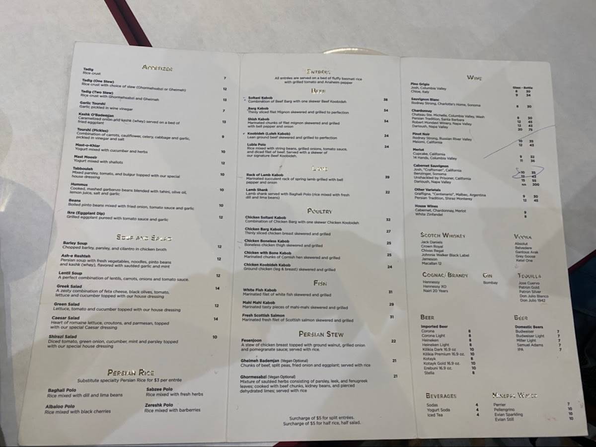 Menu at Raffi's Place restaurant, Glendale