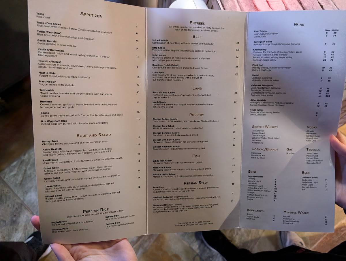 Menu at Raffi's Place restaurant, Glendale