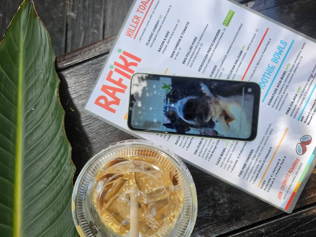 Menu at Rafiki cafe, Mermaid Beach