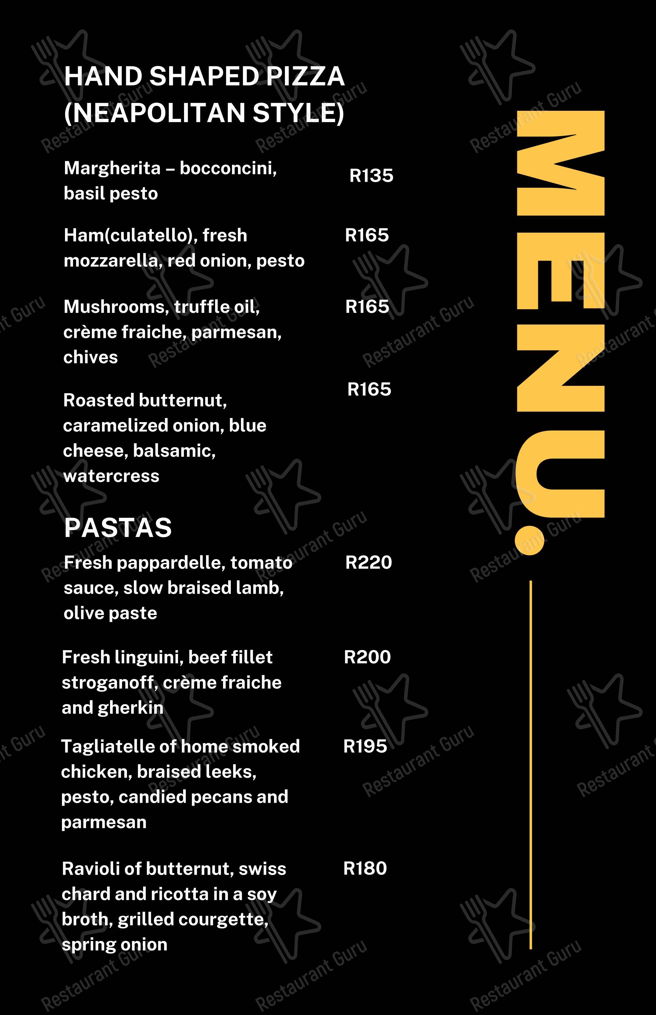 Menu at Ragazzi Restaurant, Robertson