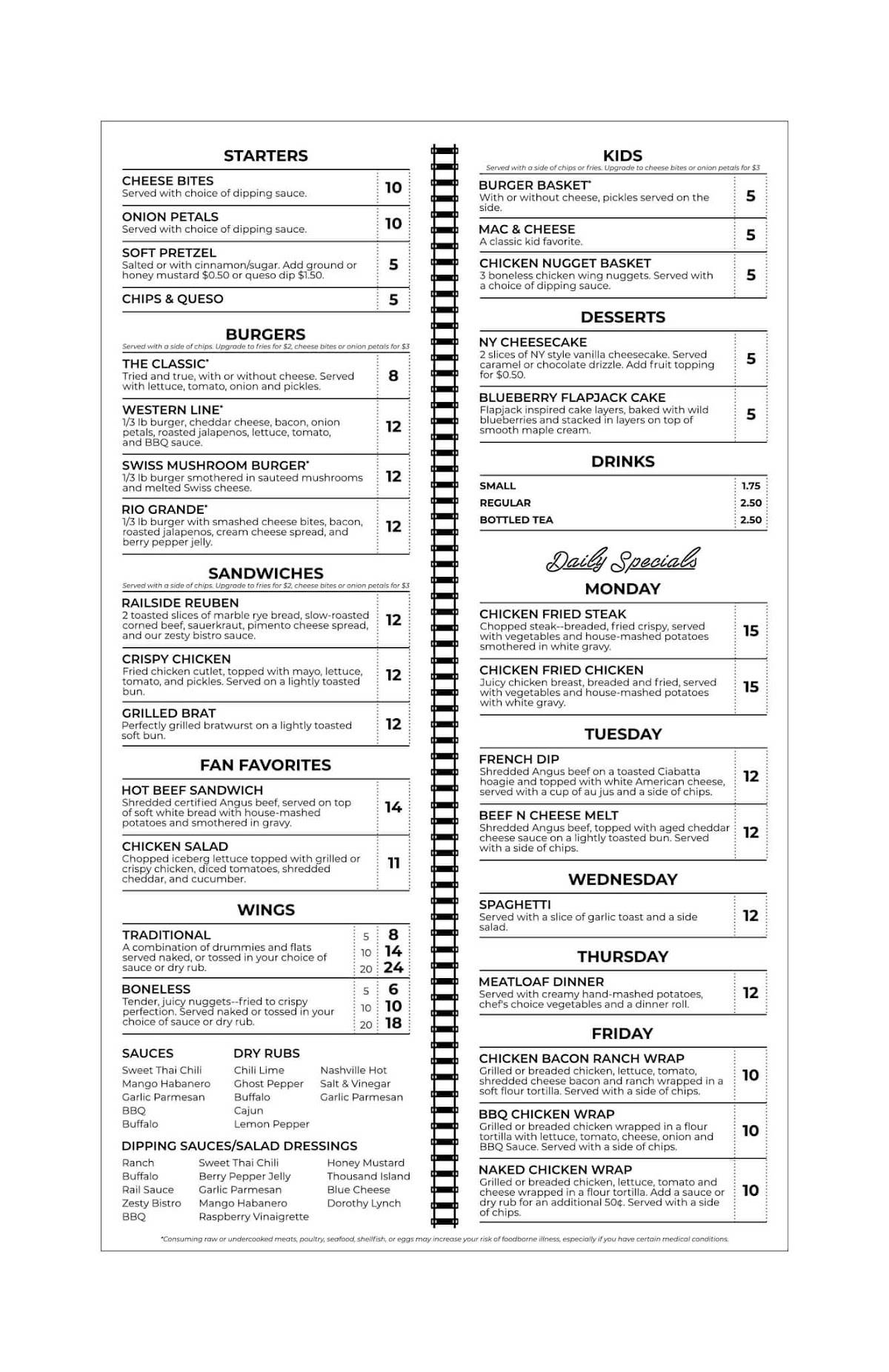 Menu at Railside Grill restaurant, Gibbon
