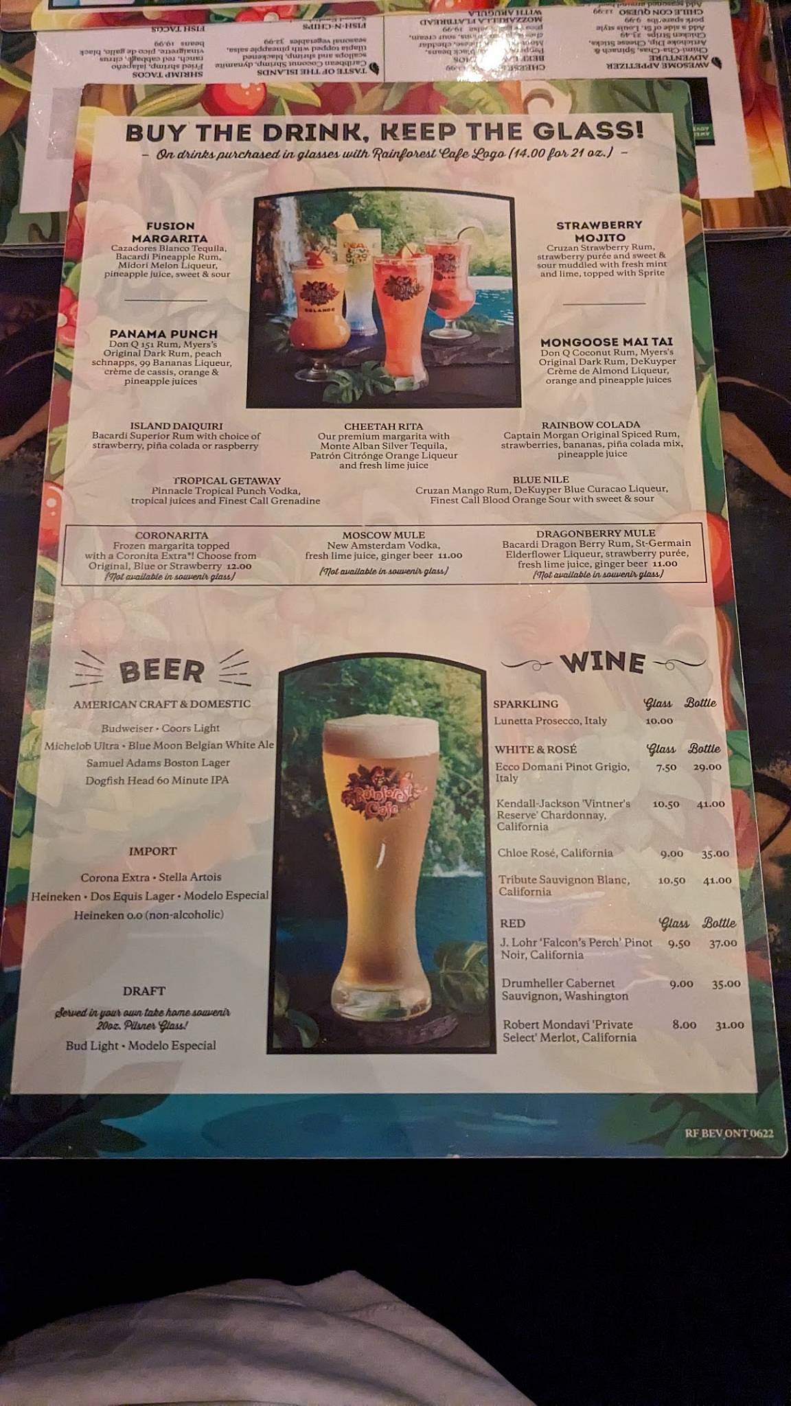 Menu at Rainforest Cafe, Ontario, Mills Cir