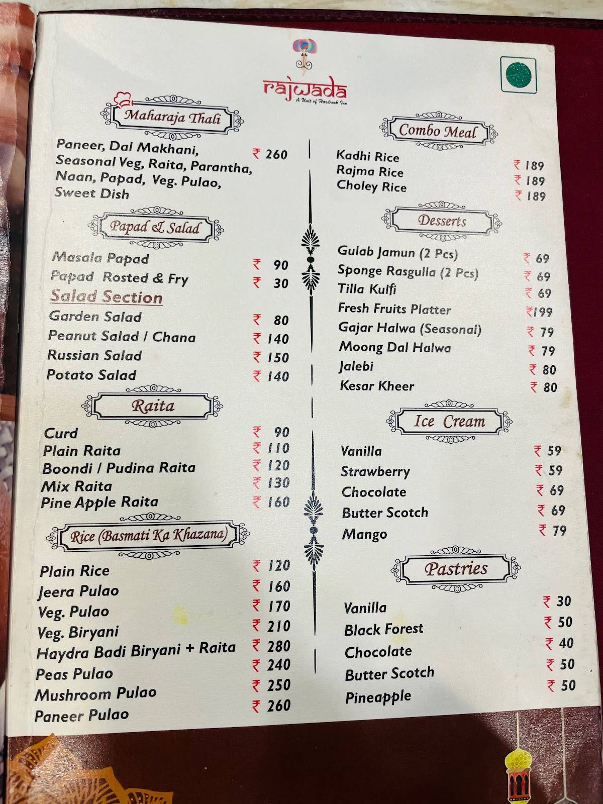 Menu at Rajwada Food Court, Gurugram