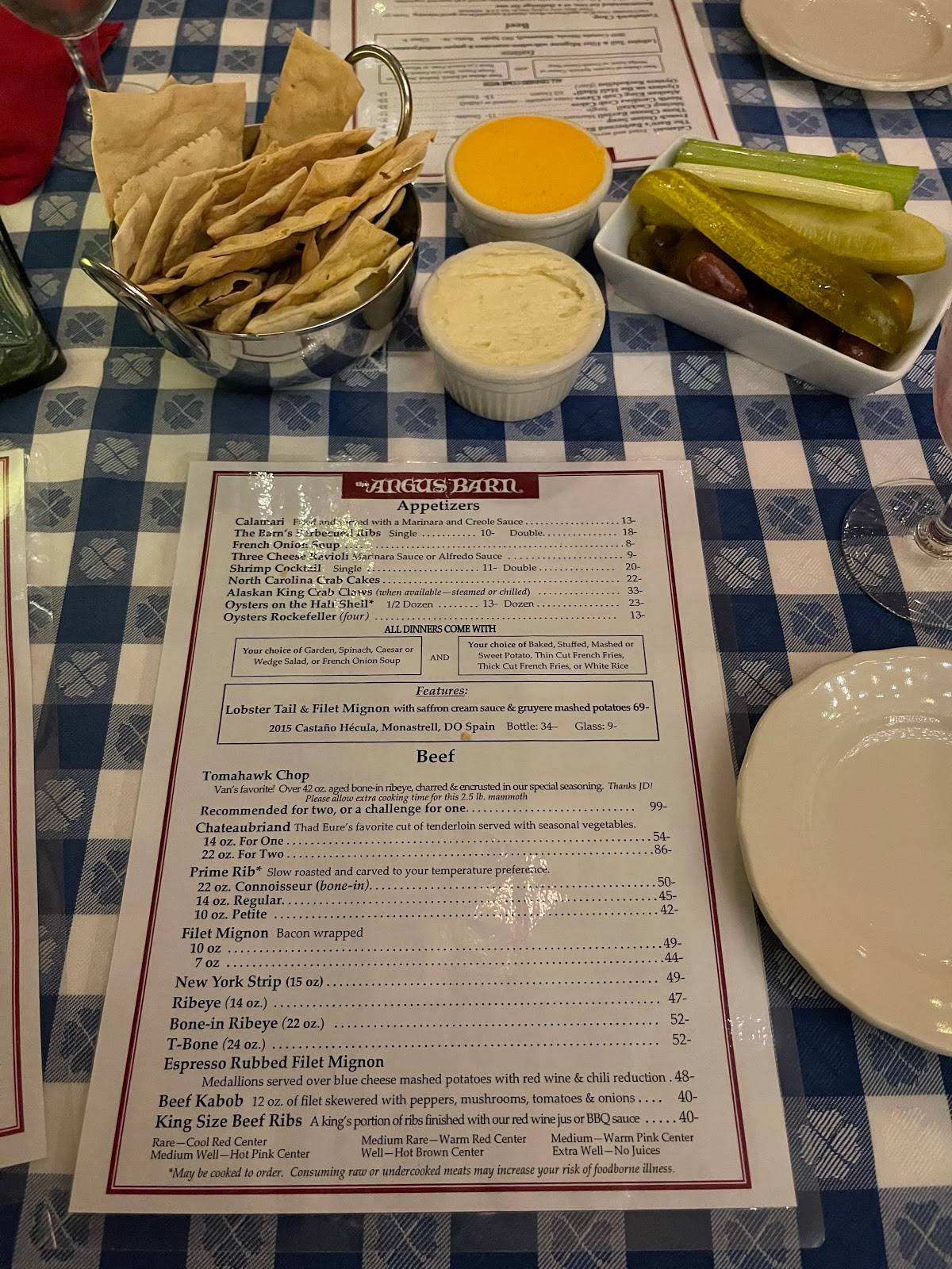 Menu at Angus Barn, Raleigh, Glenwood Ave